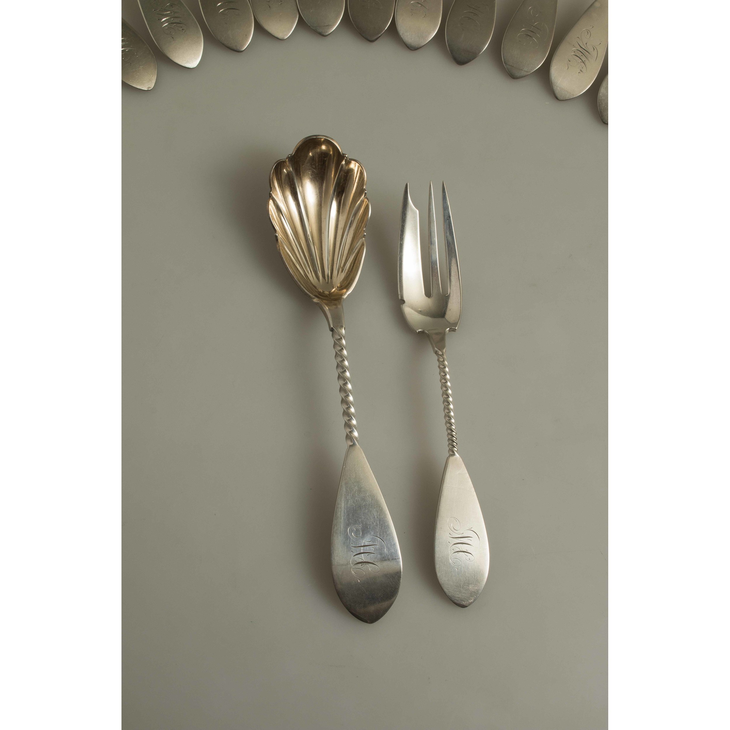 Barrett & Sherwood Silver Flatware, Twist Handle | Witherell's Auction ...