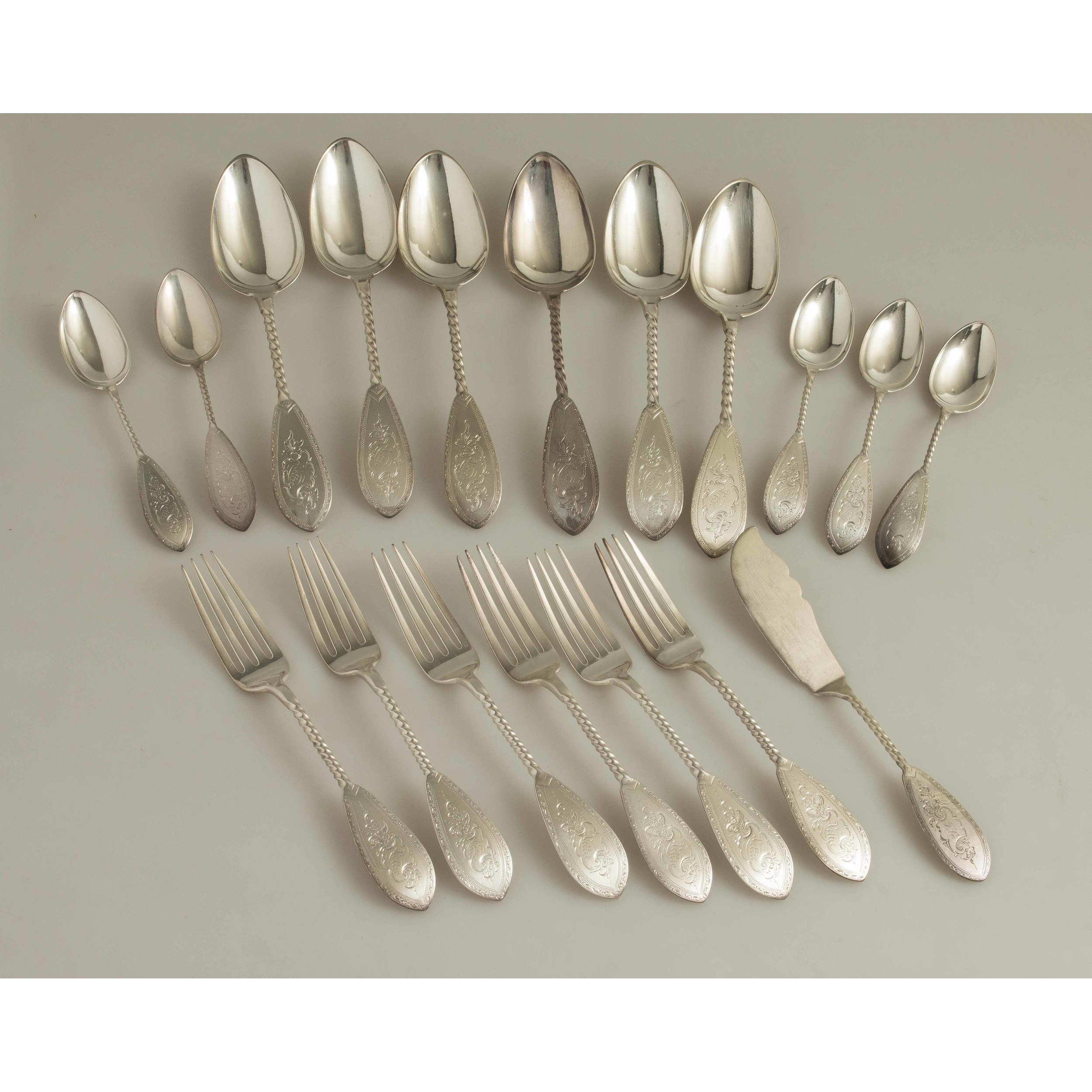 Shreve Silver Flatware Pieces, Twist Handle | Witherell's Auction House