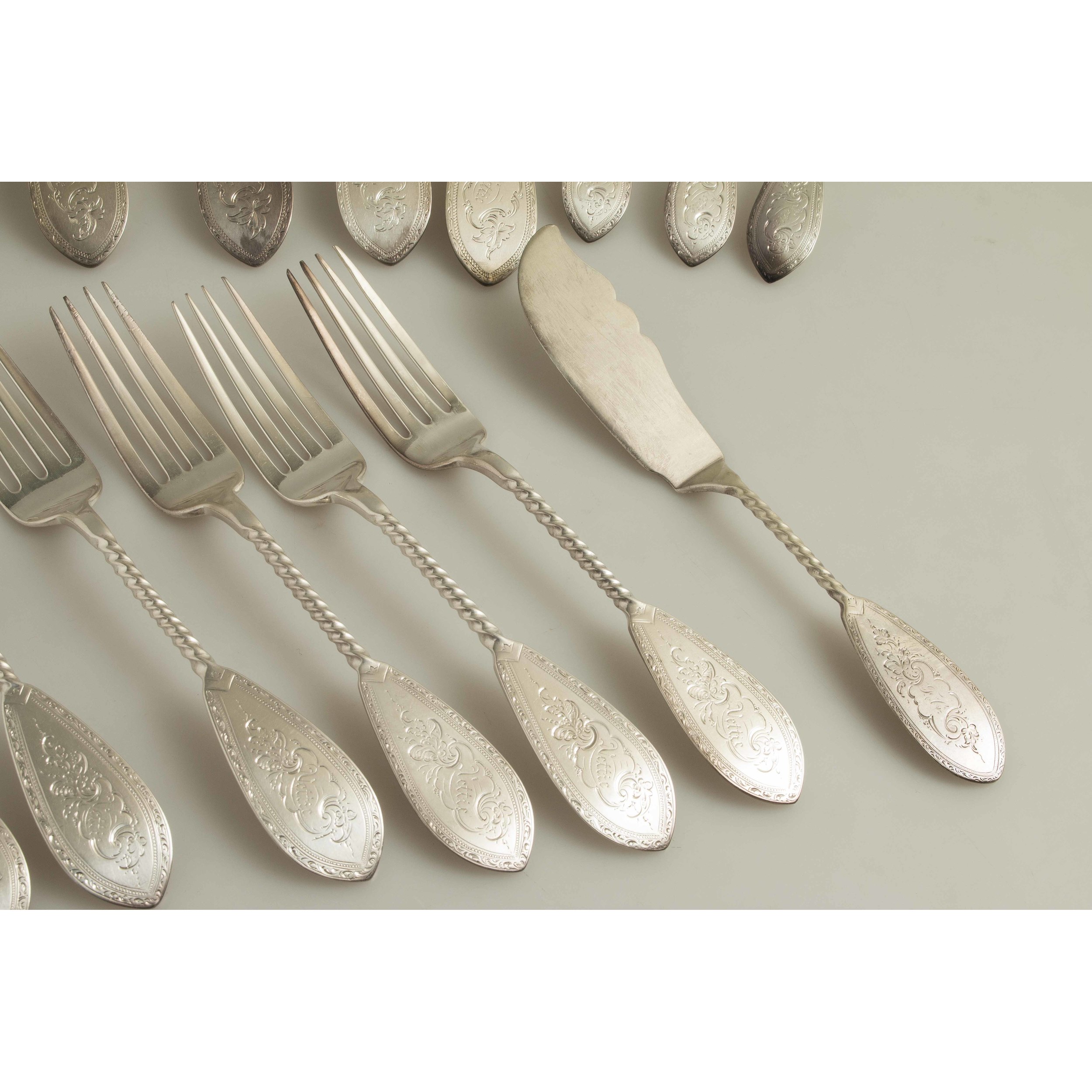 Shreve Silver Flatware Pieces, Twist Handle | Witherell's Auction House