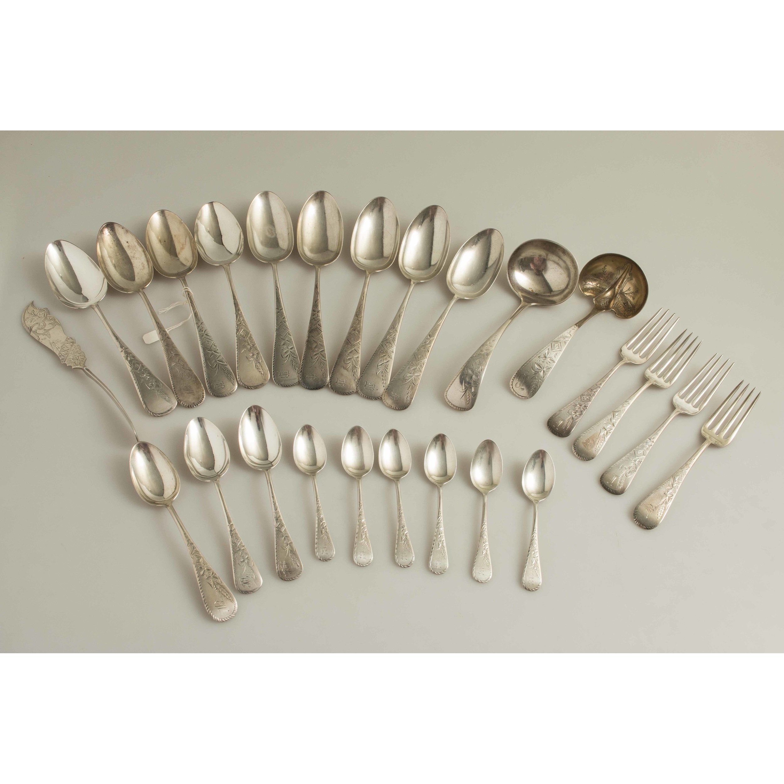 Silver Flatware, Antique Engraved Wheat Pattern | Witherell's Auction House