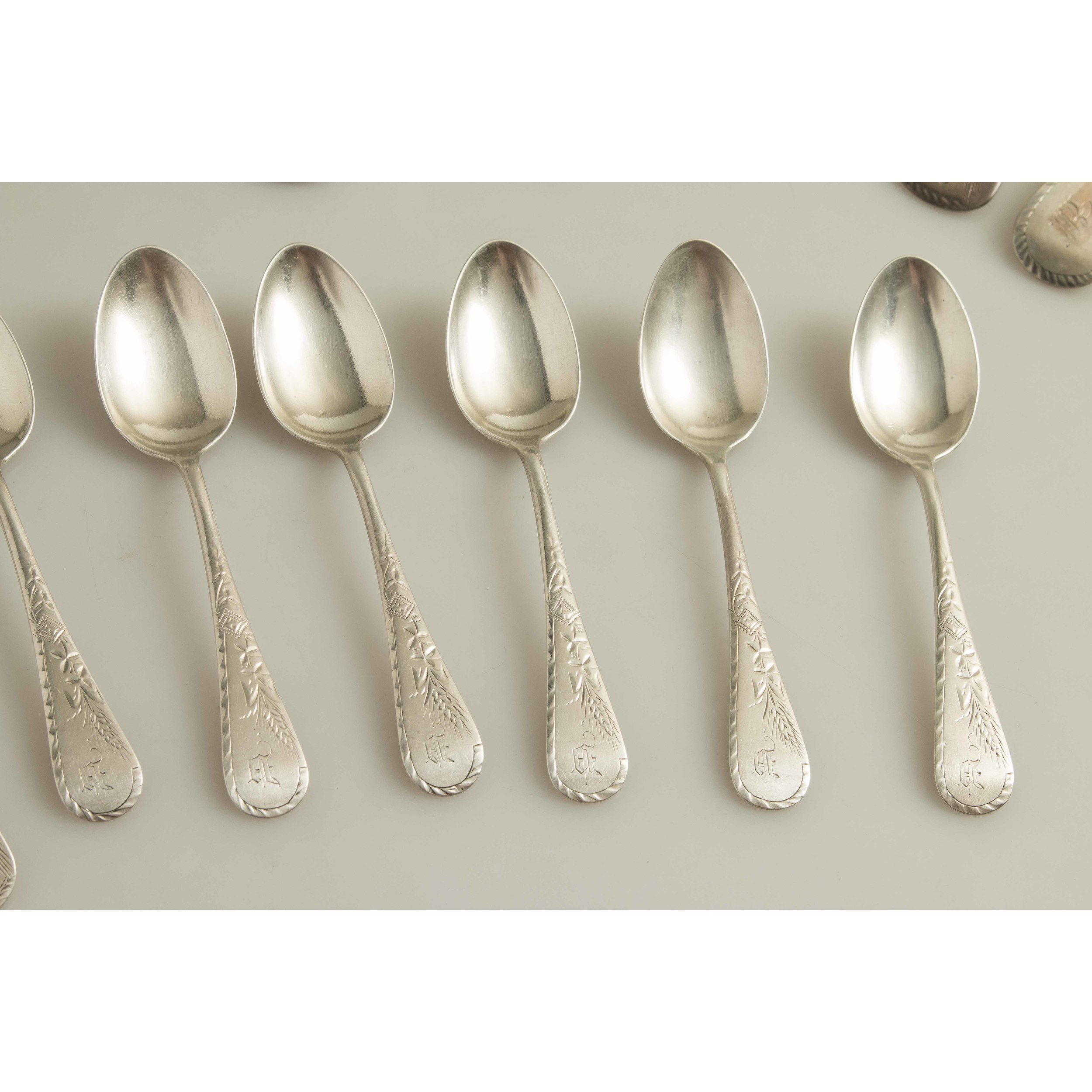 Silver Flatware, Antique Engraved Wheat Pattern | Witherell's Auction House