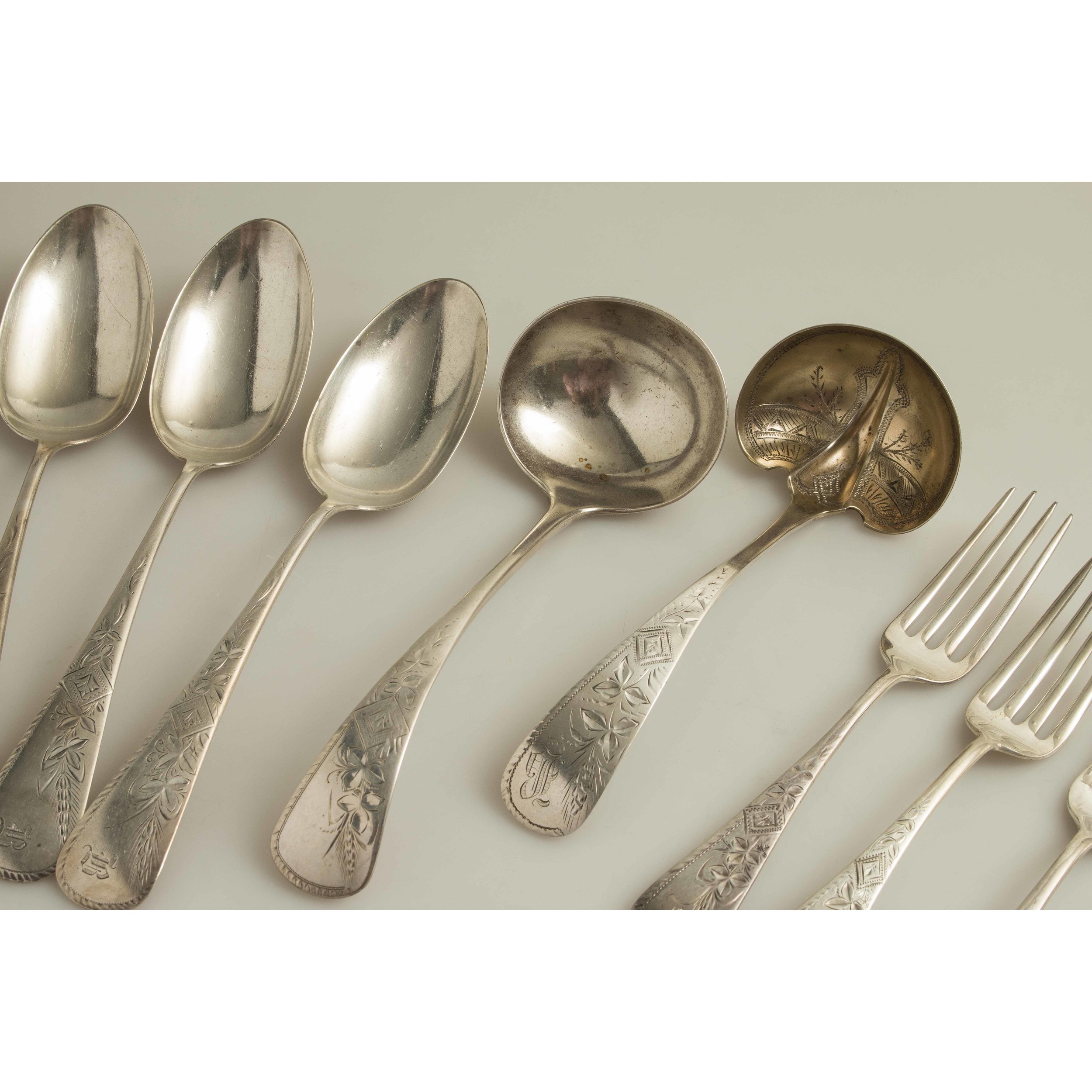 Silver Flatware, Antique Engraved Wheat Pattern | Witherell's Auction House