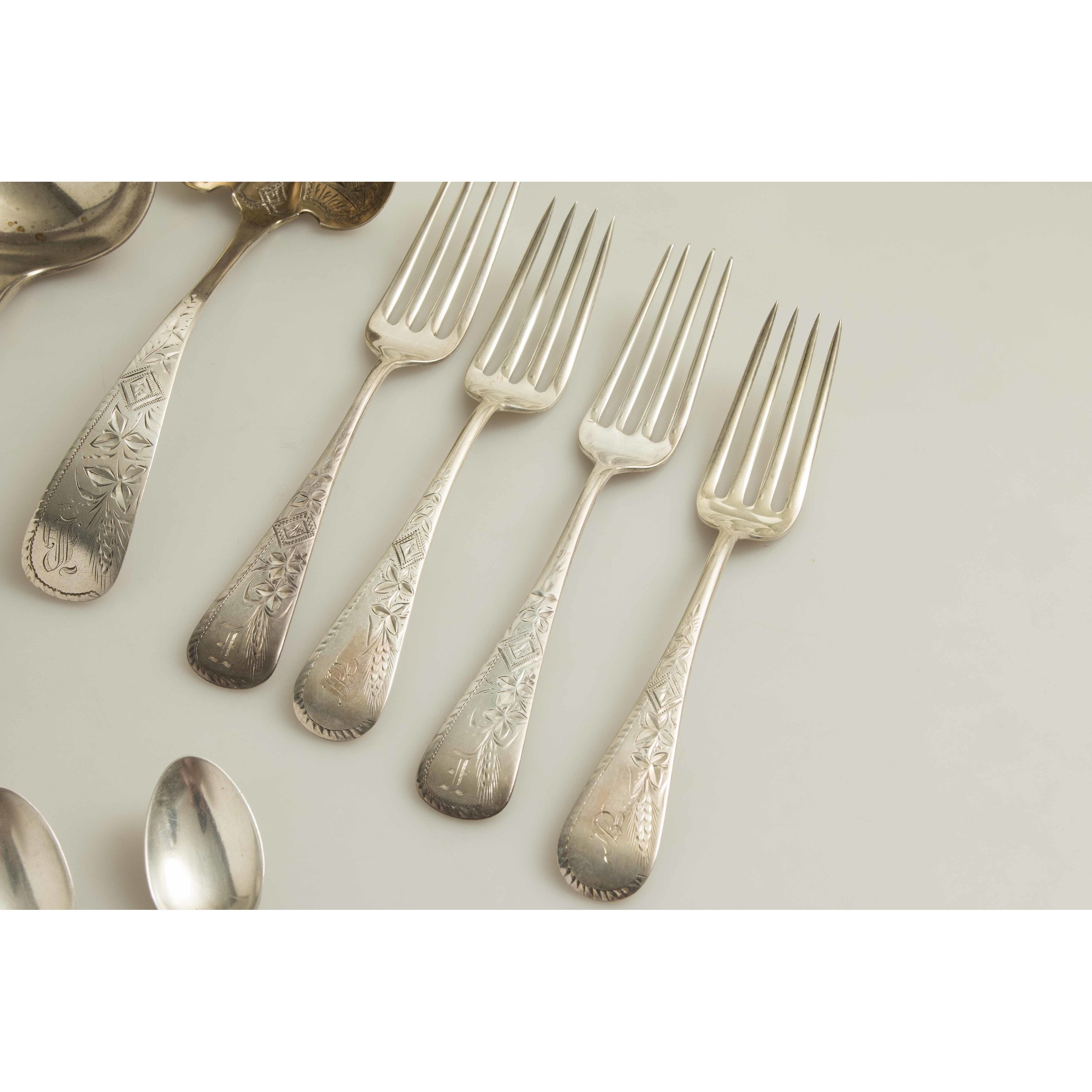 Silver Flatware, Antique Engraved Wheat Pattern | Witherell's Auction House