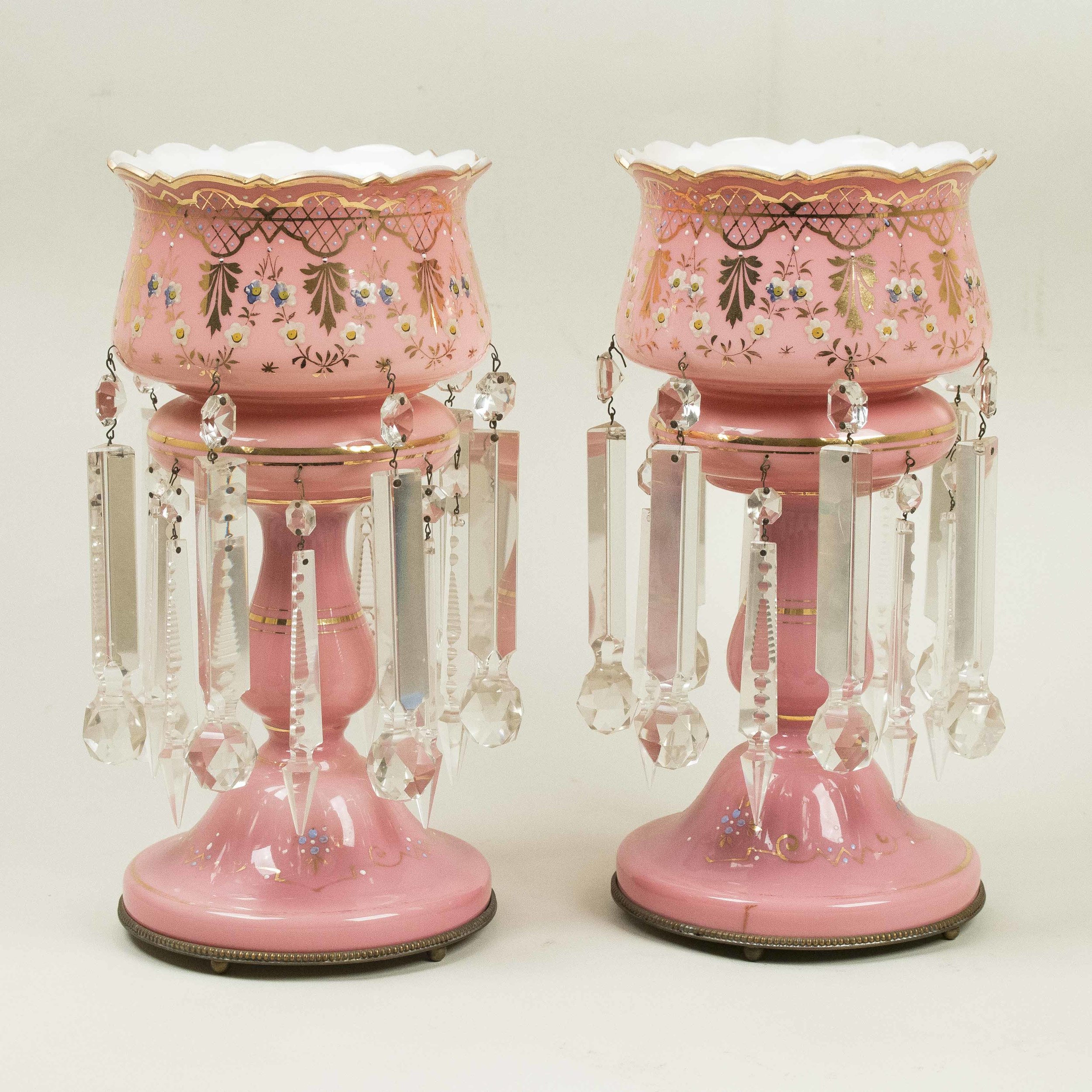 Pink Enameled Glass Lusters | Witherell's Auction House