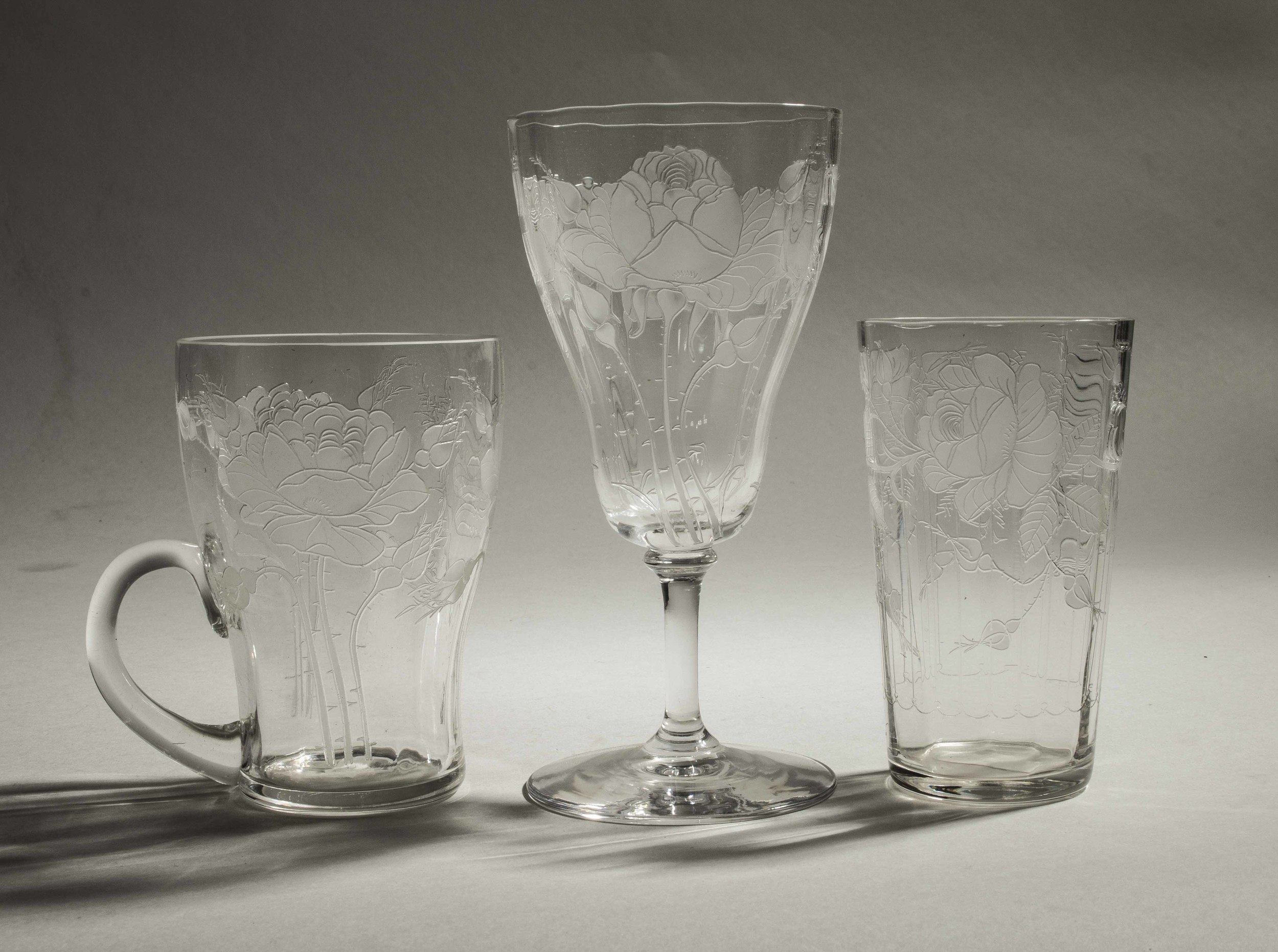 Three Locke Art Glass Items in Rose Pattern | Witherell's Auction House
