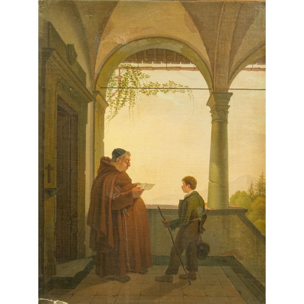 19th Century Painting of a Priest & Traveling Youth | Witherell's ...