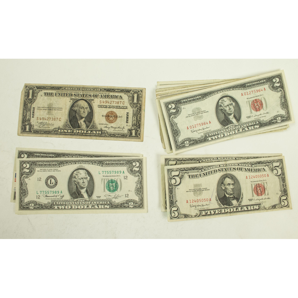 Twenty-one $1, $2 & $5 Silver Certificates & Federal Reserve Notes ...