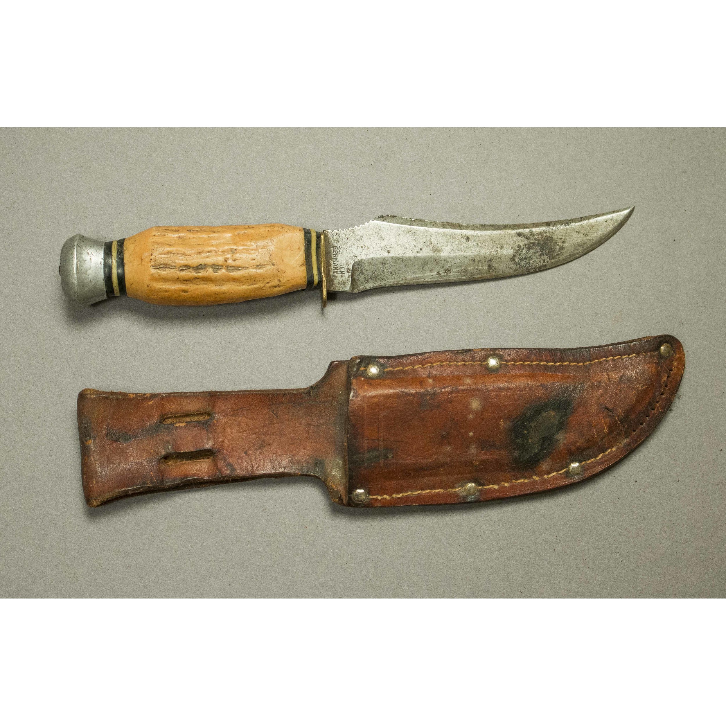 German Hunting Knife with Original Buffalo Skin & Leather Sheath ...