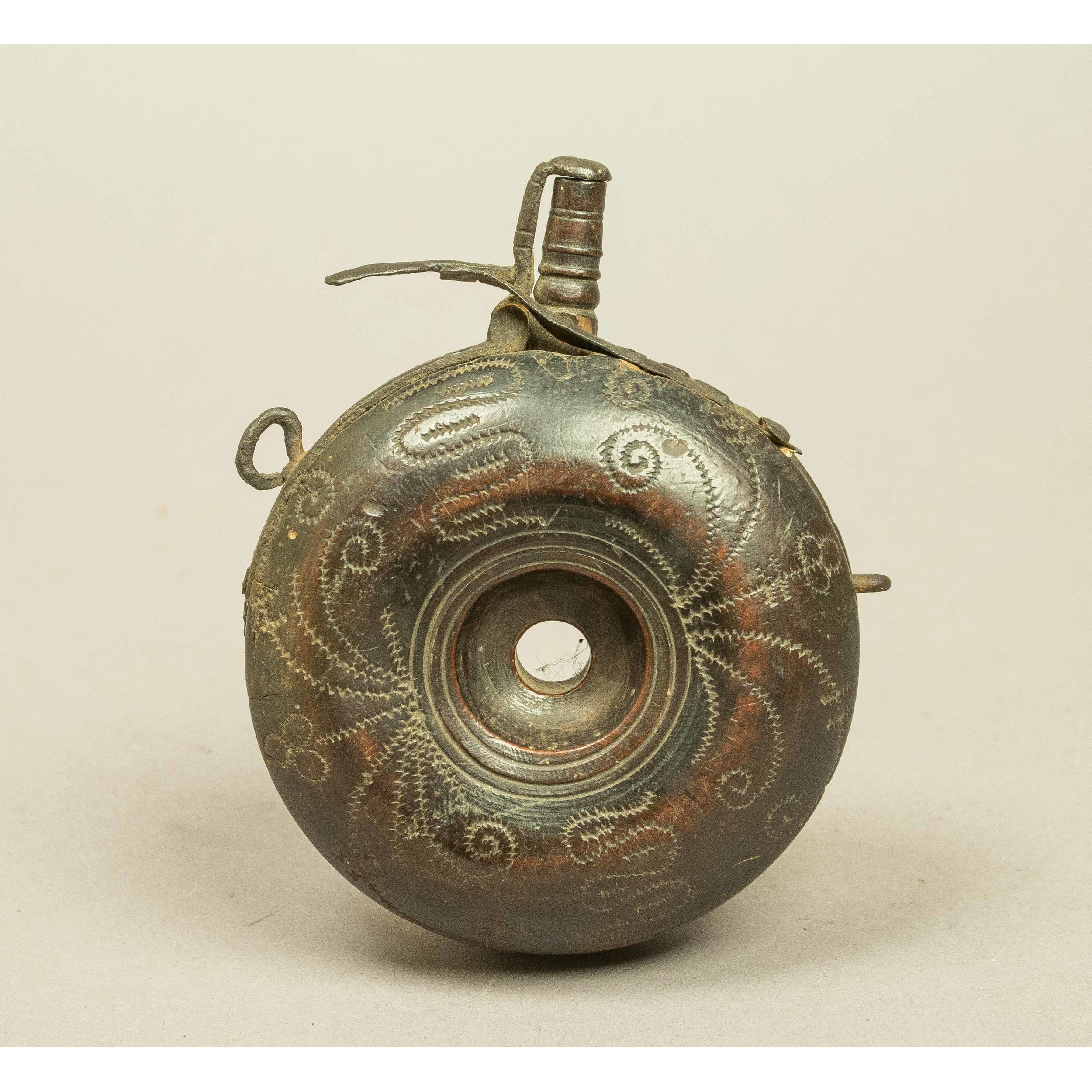 Antique Round Wooden Powder Flask | Witherell's Auction House