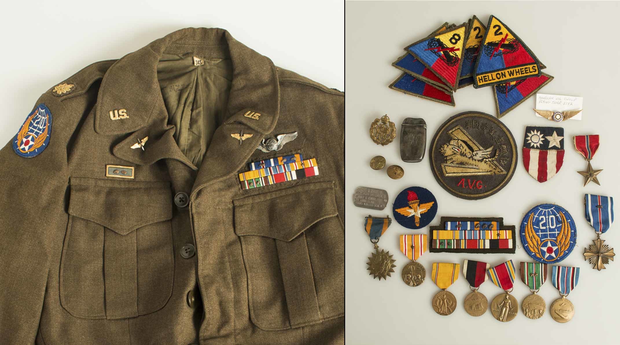 US WWII Uniform Ike Jacket, Medals, Patches, incl. Flying Tigers ...
