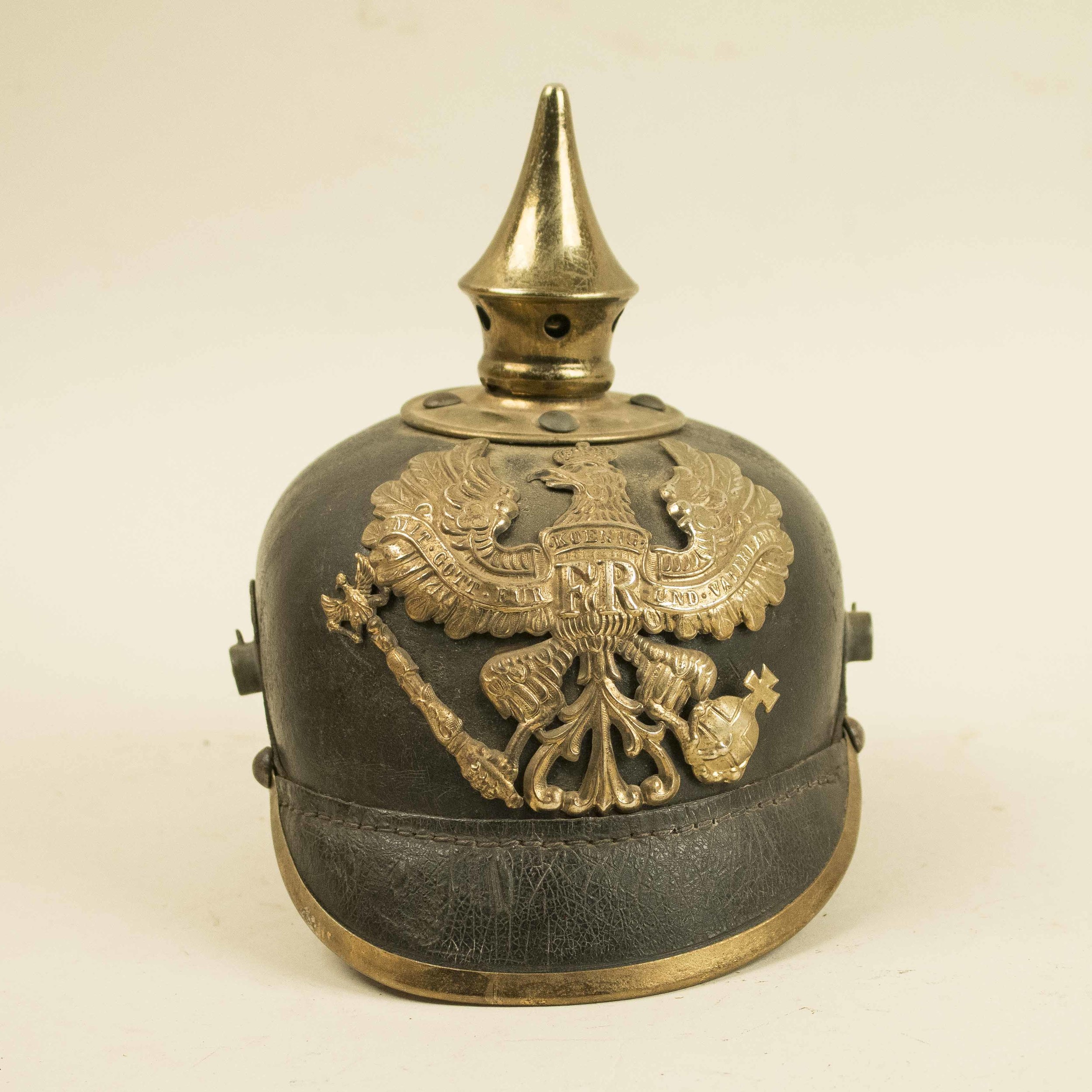 Imperial German Prussian brass mounted spiked helmet | Witherell's ...