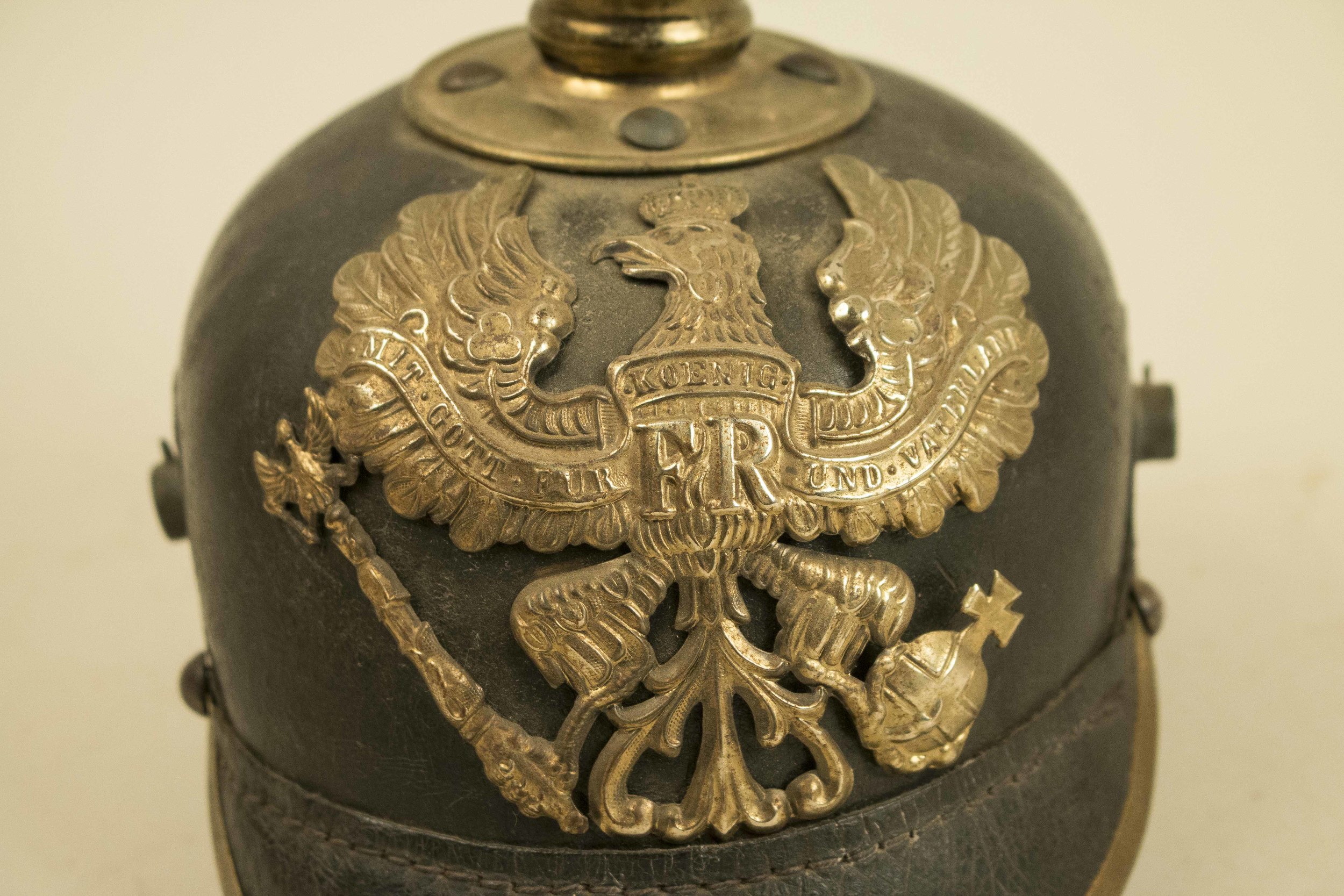 Imperial German Prussian brass mounted spiked helmet | Witherell's ...