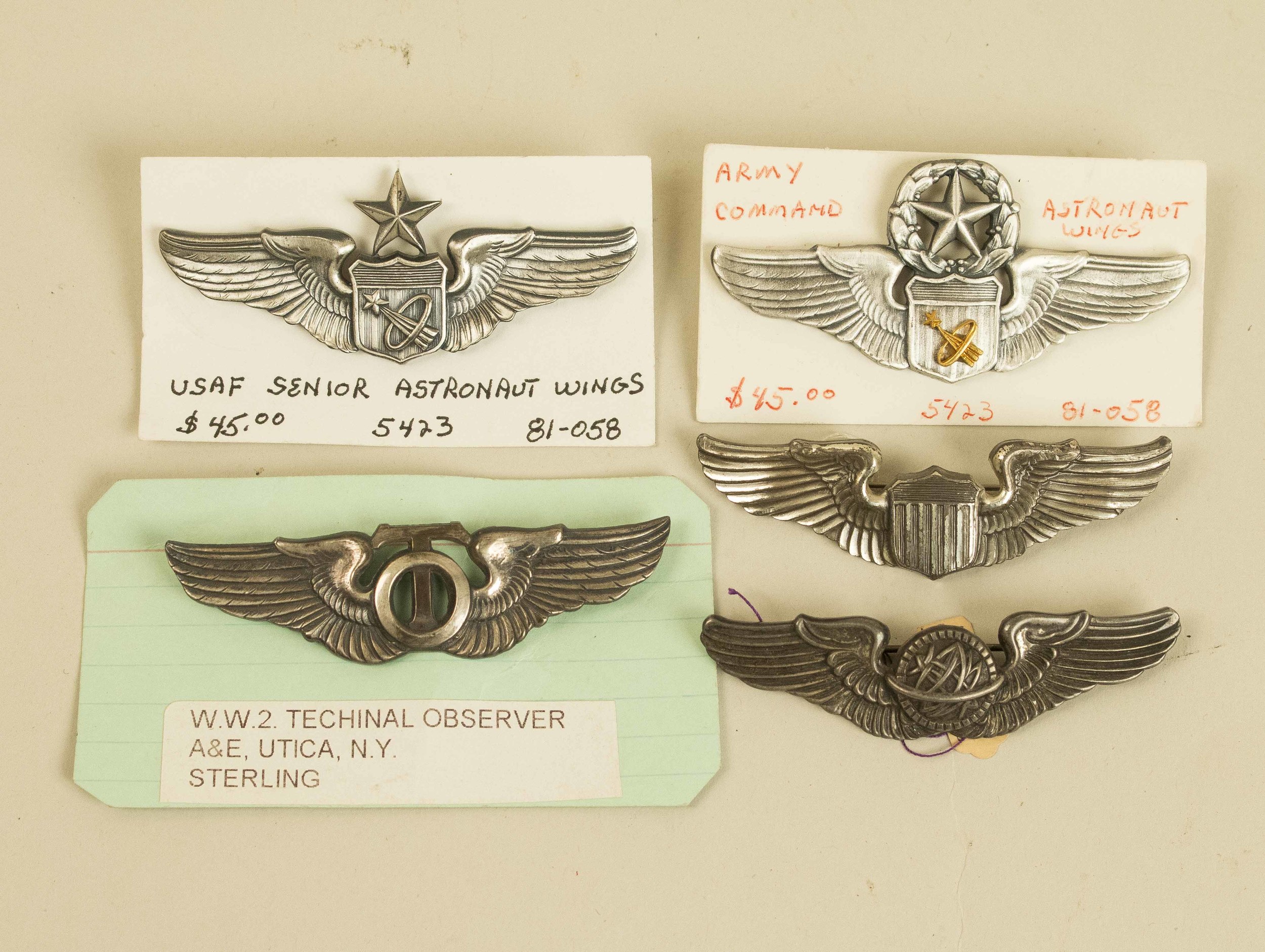 5 Pair Rare US full-sized Wings, including 2 pair Astronaut Wings, one ...