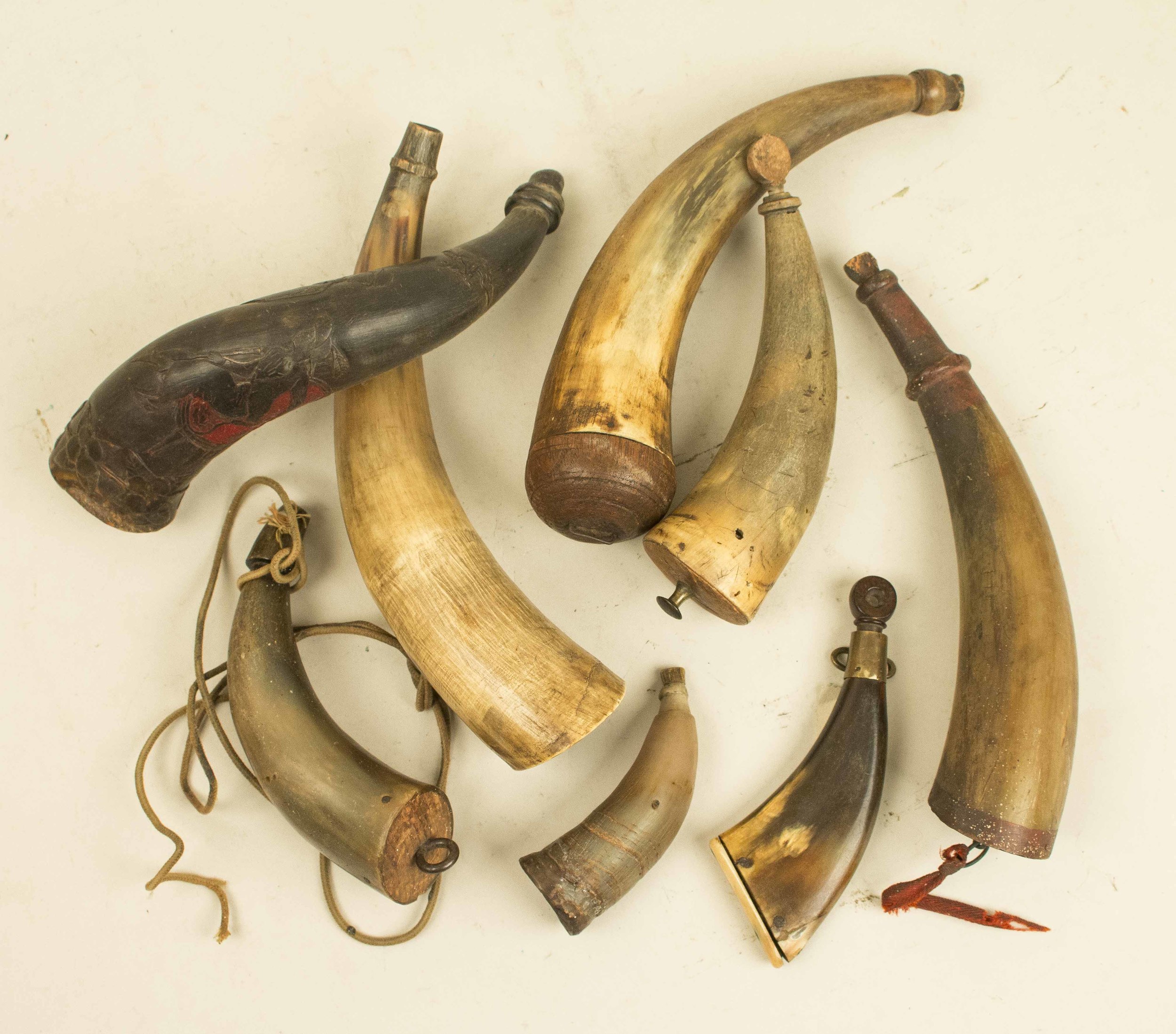 8 Older Powder Horns | Witherell's Auction House