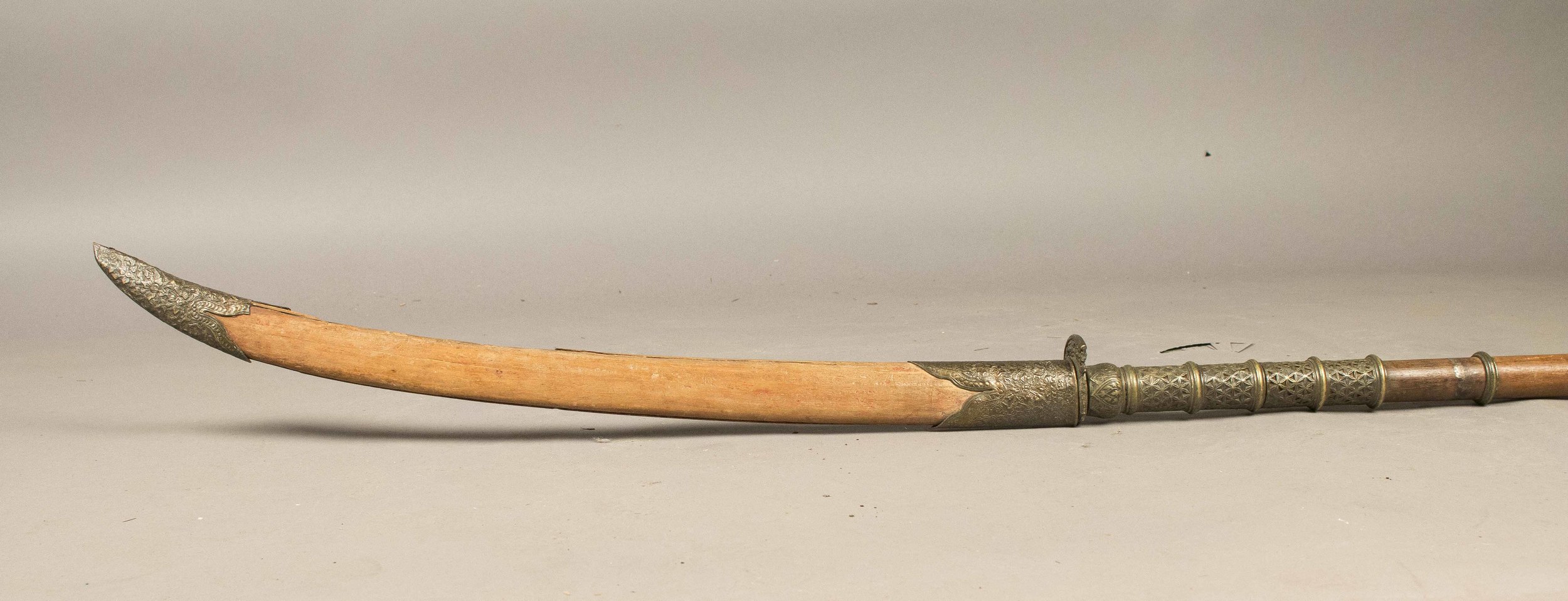 A Chinese Pole Arm, Guandao, with extensive decoration on the haft ...