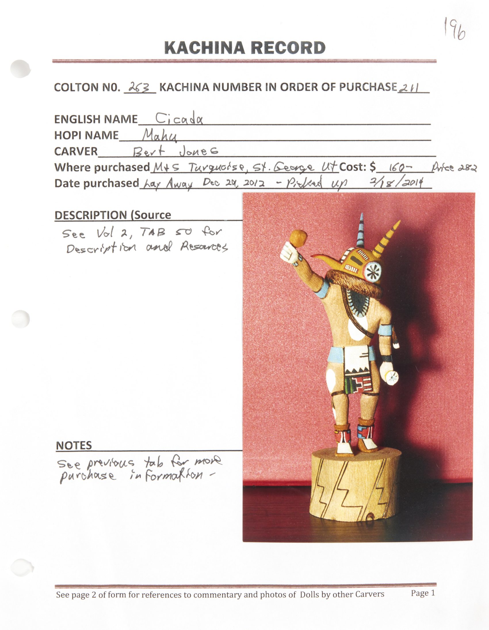 Hopi Cicada Kachina "Mahu", Bert Jones | Witherell's Auction House