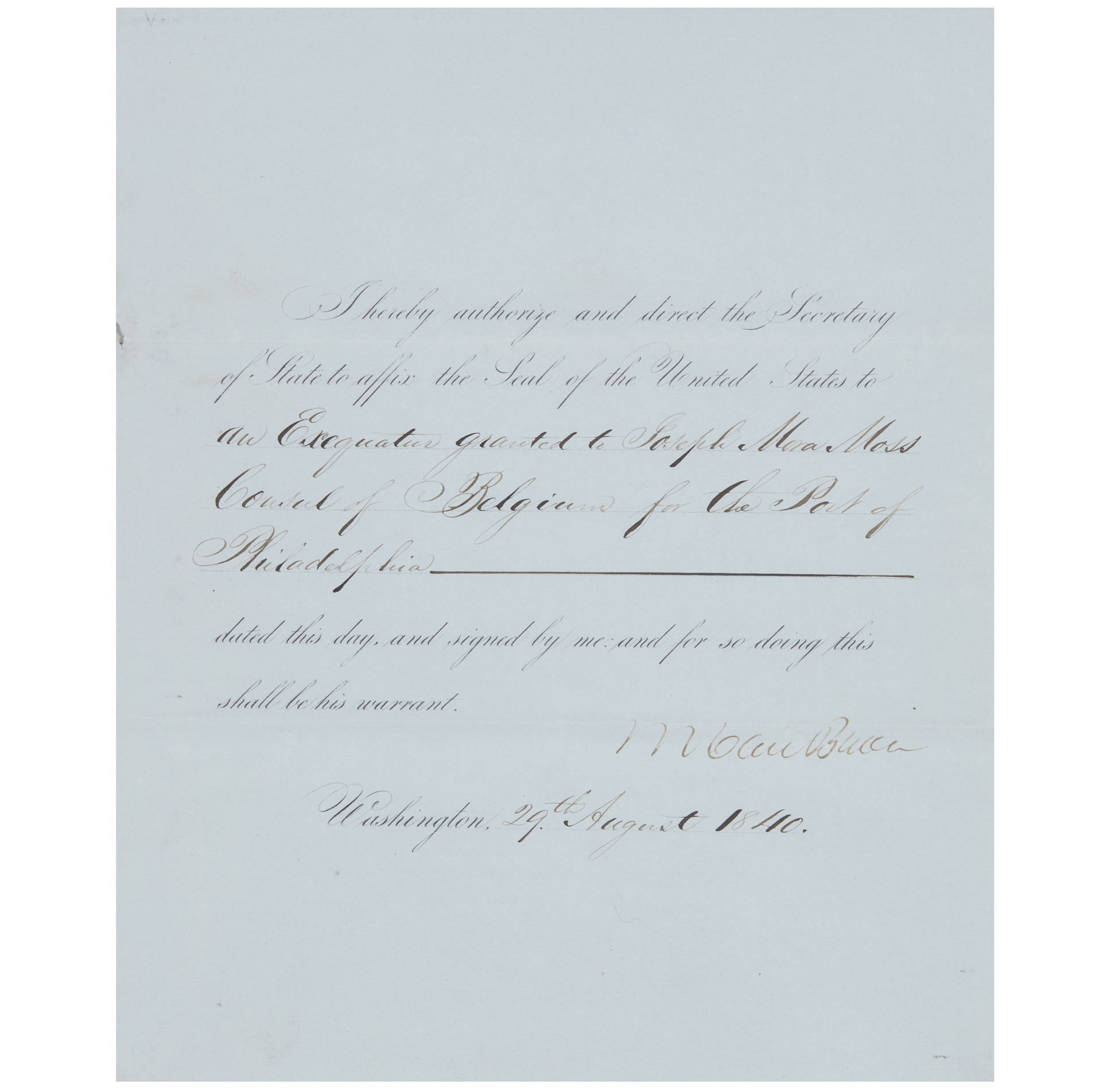 Martin Van Buren 1840 Exequatur Document | Witherell's Auction House