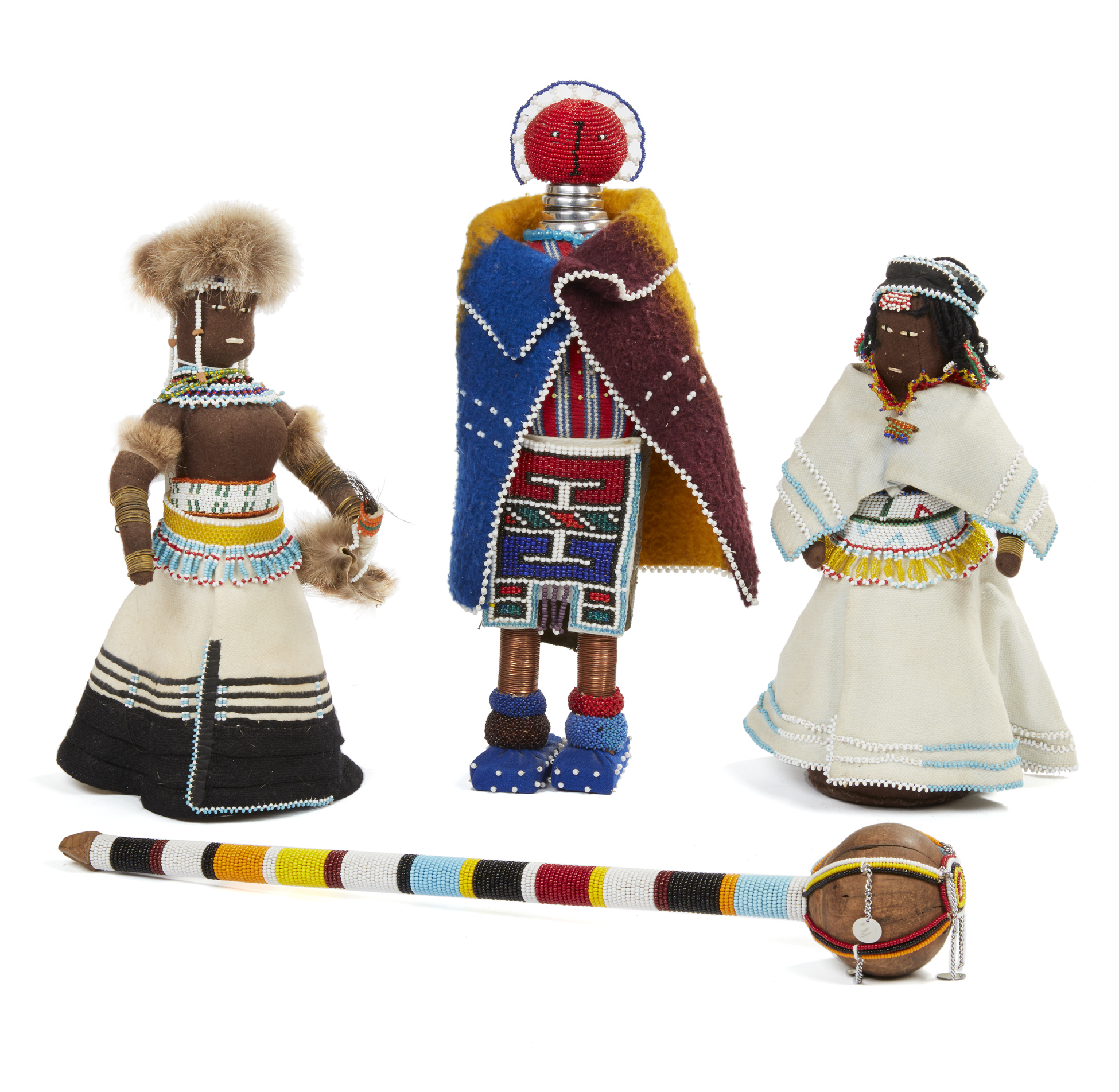 Three African Dolls, and Maasai, Kenya "Rungu" Ceremonial Staff ...