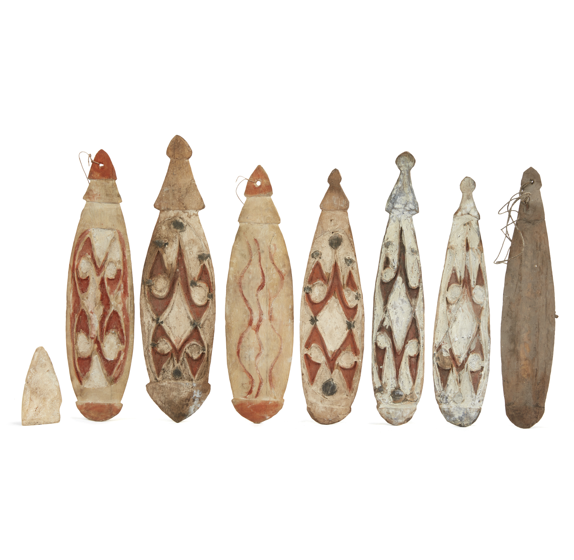 Soloman Islands Clam Shell Blade, 7 Asmat "Bullroarers" | Witherell's ...