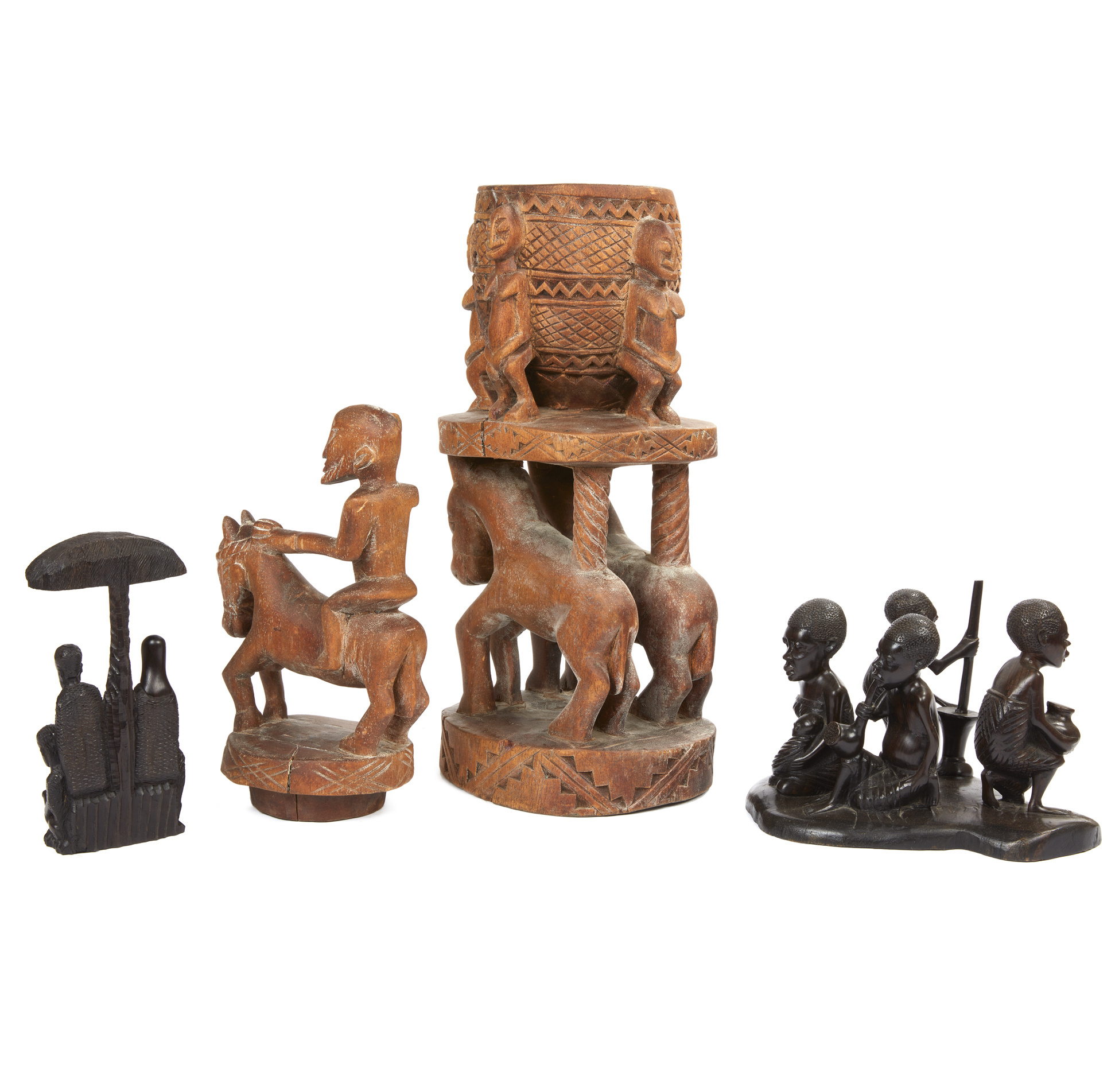 Large Dogon Wood Stoppers with Figures and donkeys, Pair of Makonde ...