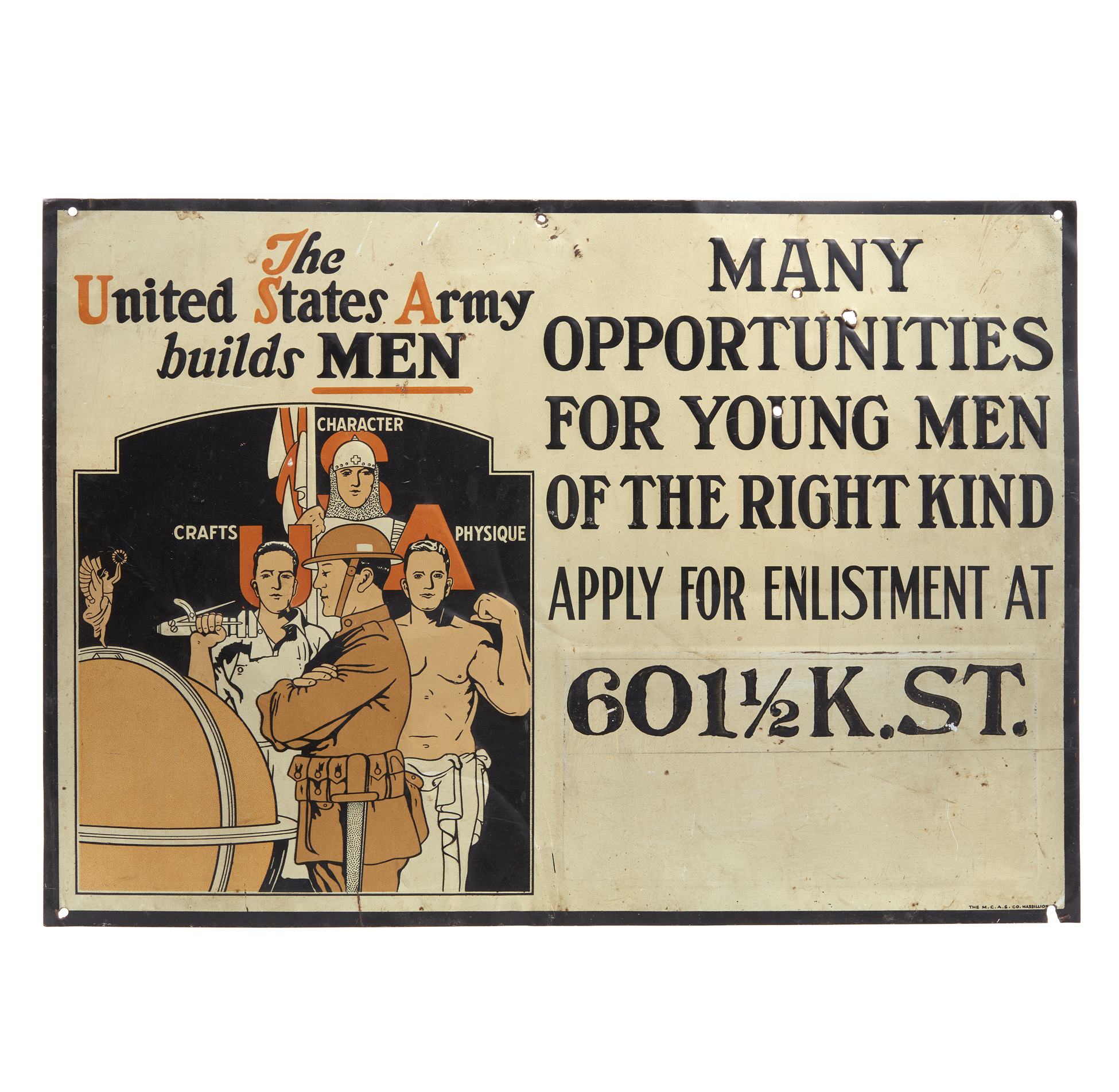WWI U.S. Army Metal Recruiting Sign | Witherell's Auction House
