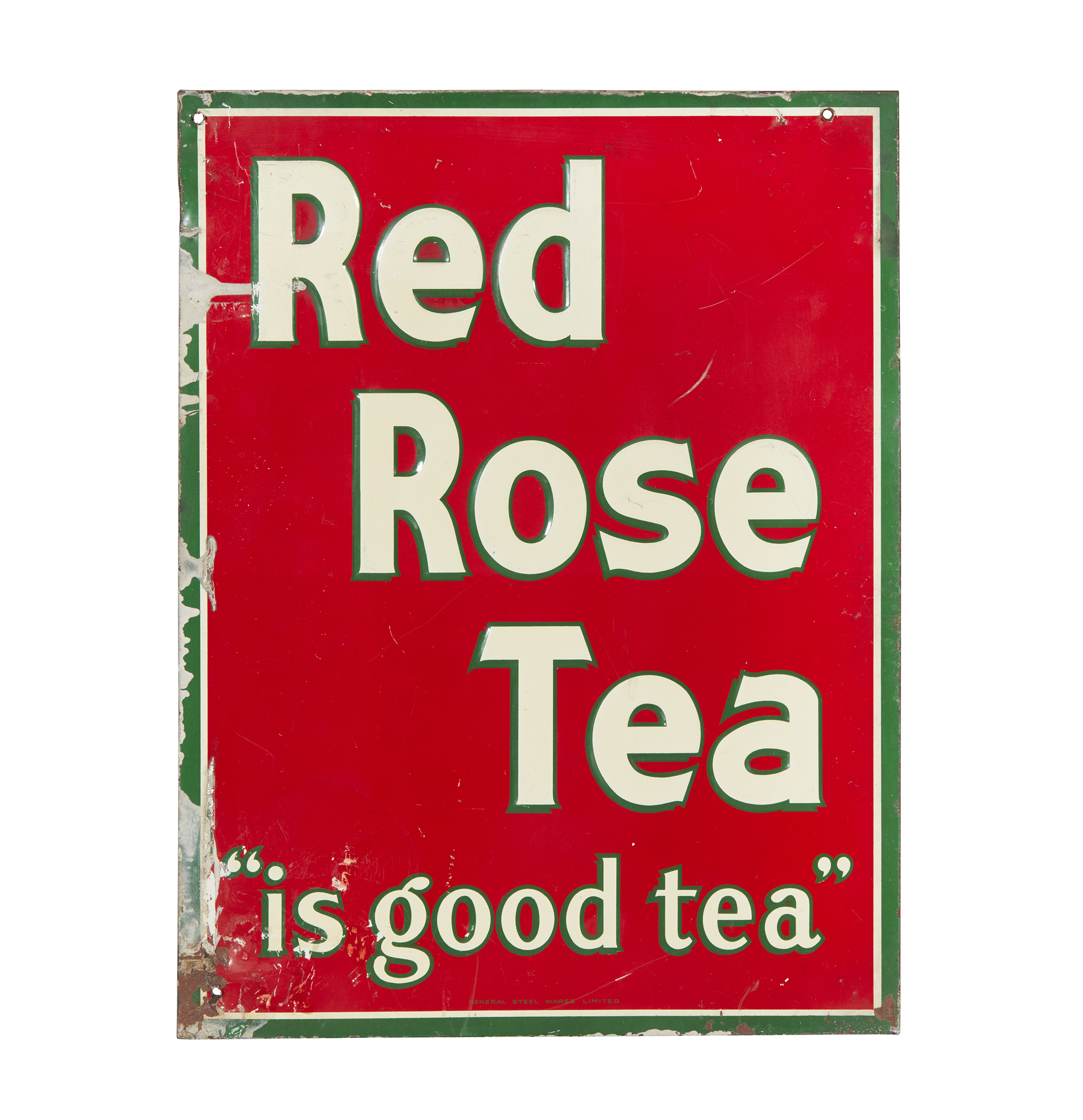 Red Rose Tea Embossed Tin Sign | Witherell's Auction House