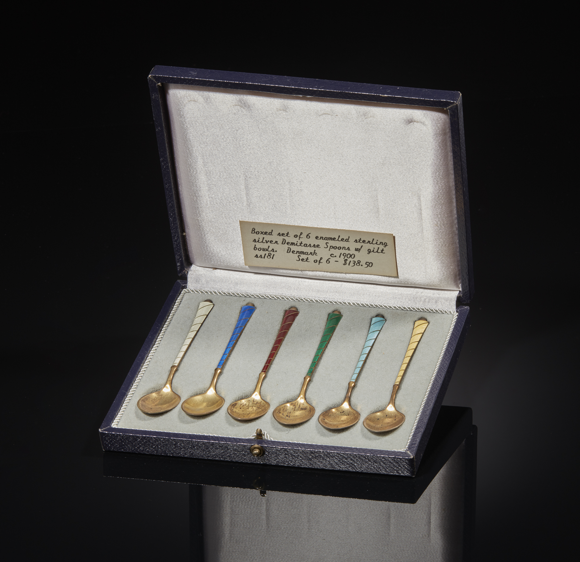Boxed Set Sterling Enameled Demitasse Spoons | Witherell's Auction House