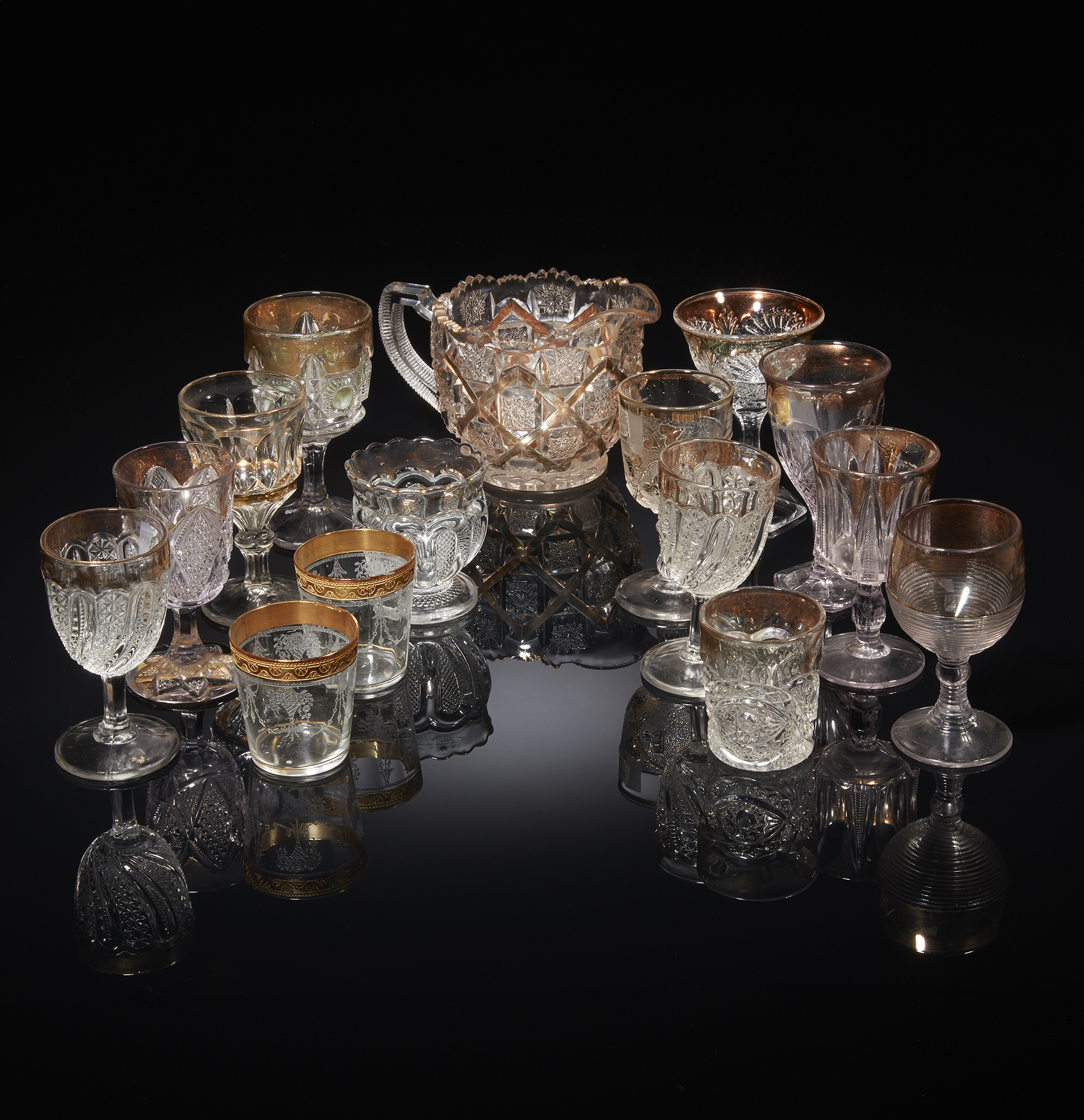 Assorted Gold Rimmed Pressed Glass Items | Witherell's Auction House