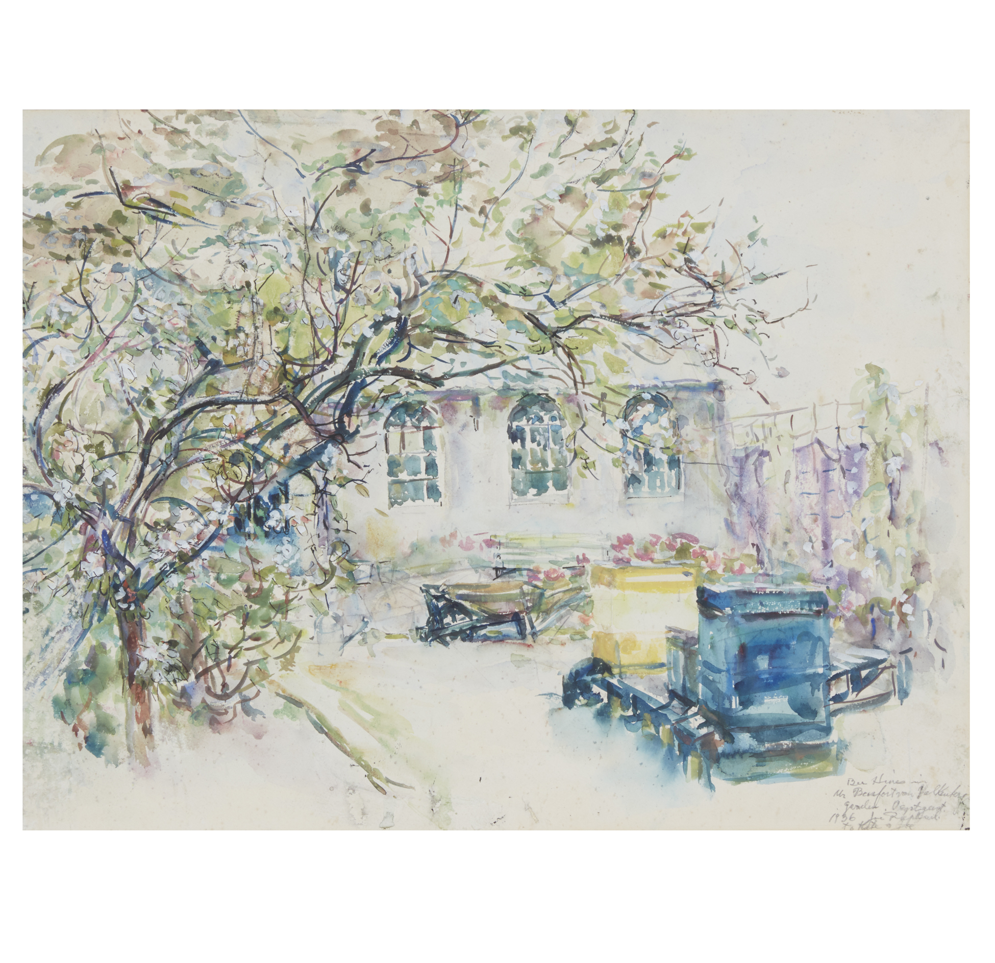 Joseph Raphael (1869-1950), Watercolor, "Beehives in Mr. Biefelts ...