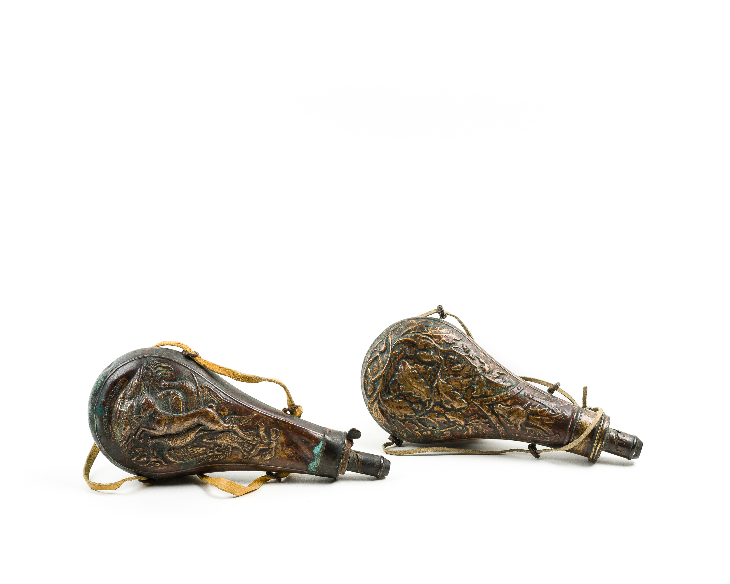 Pair of 19th Century Copper Powder Flasks | Witherell's Auction House