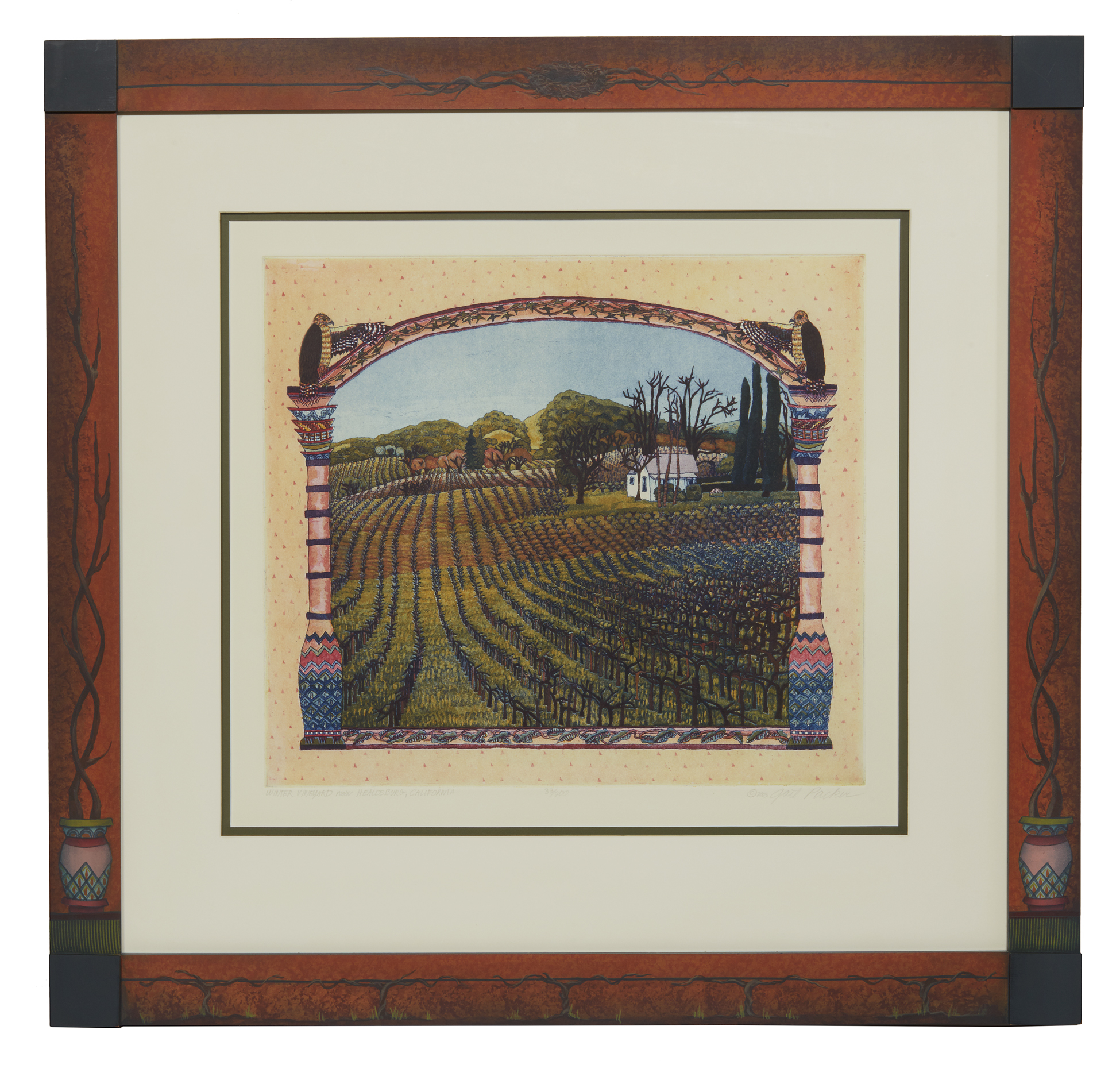 Gail Packer (1945-2008), Color Aquatint Etching, "Winter Vineyard near ...