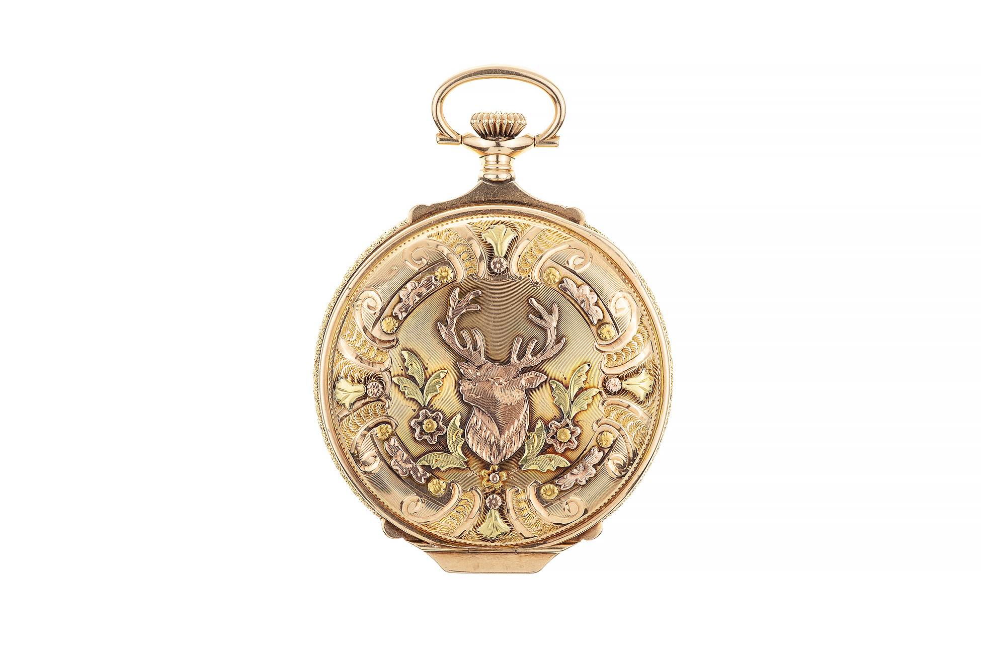 Elgin Tri-Color Gold Pocket Watch with Stag, circa 1920 | Witherell's ...