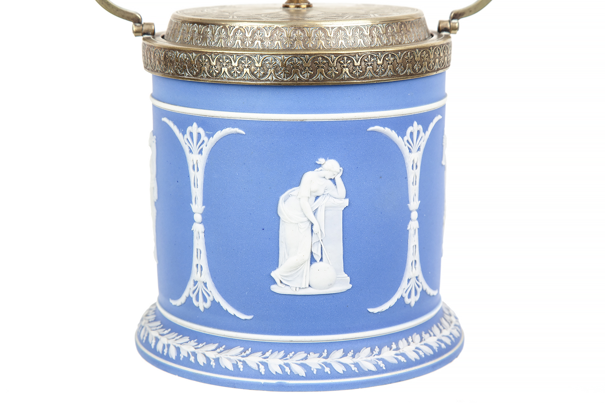 Wedgwood Blue and White Jasper Biscuit Jar | Witherell's Auction House