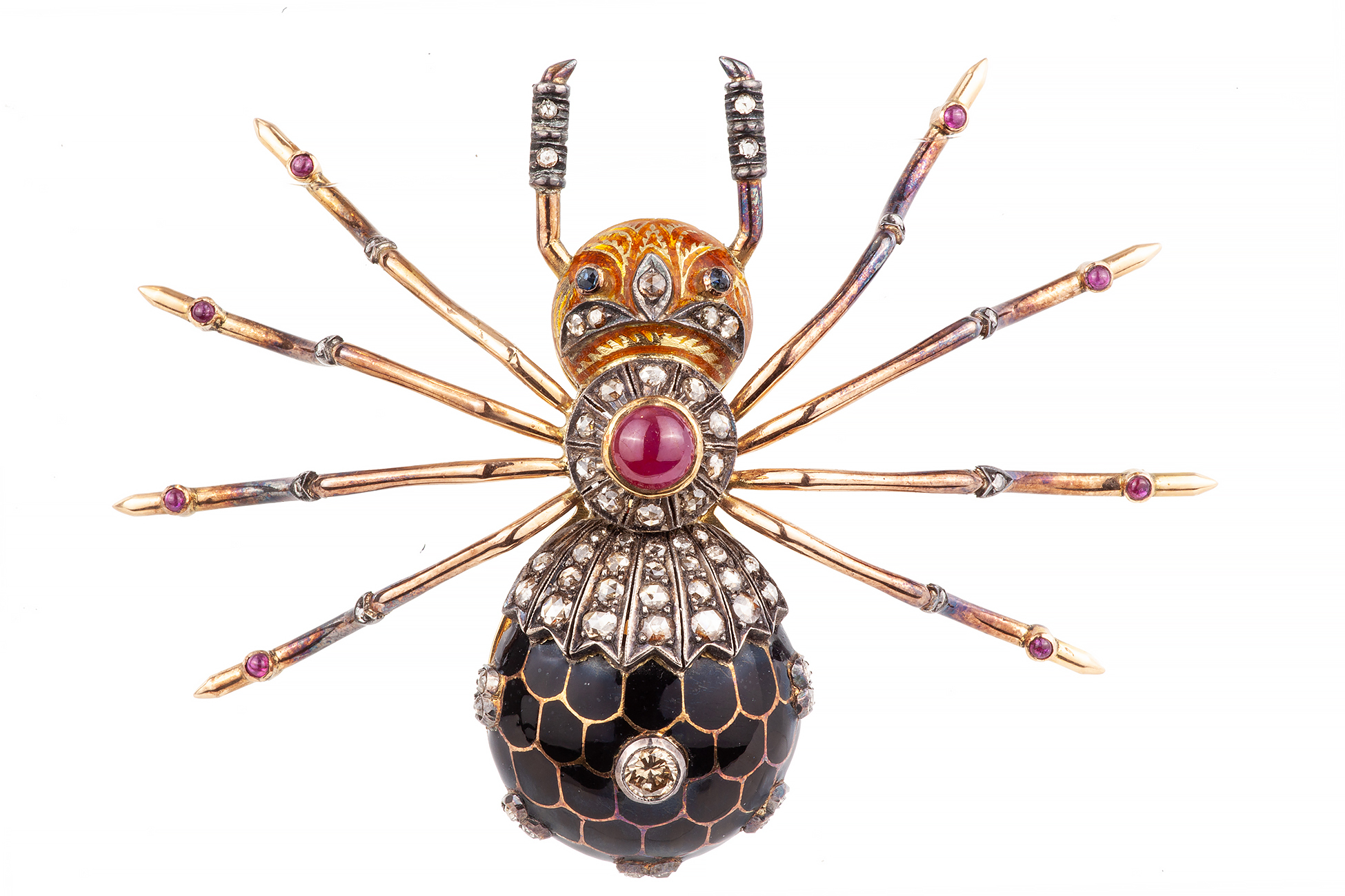 Diamond Enamel 18k Gold Spider Brooch | Witherell's Auction House
