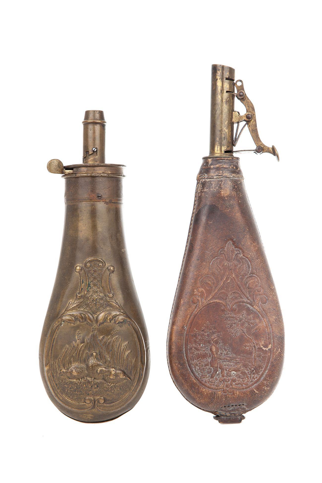 Shot Flask & Powder Flask circa 1850 | Witherell's Auction House