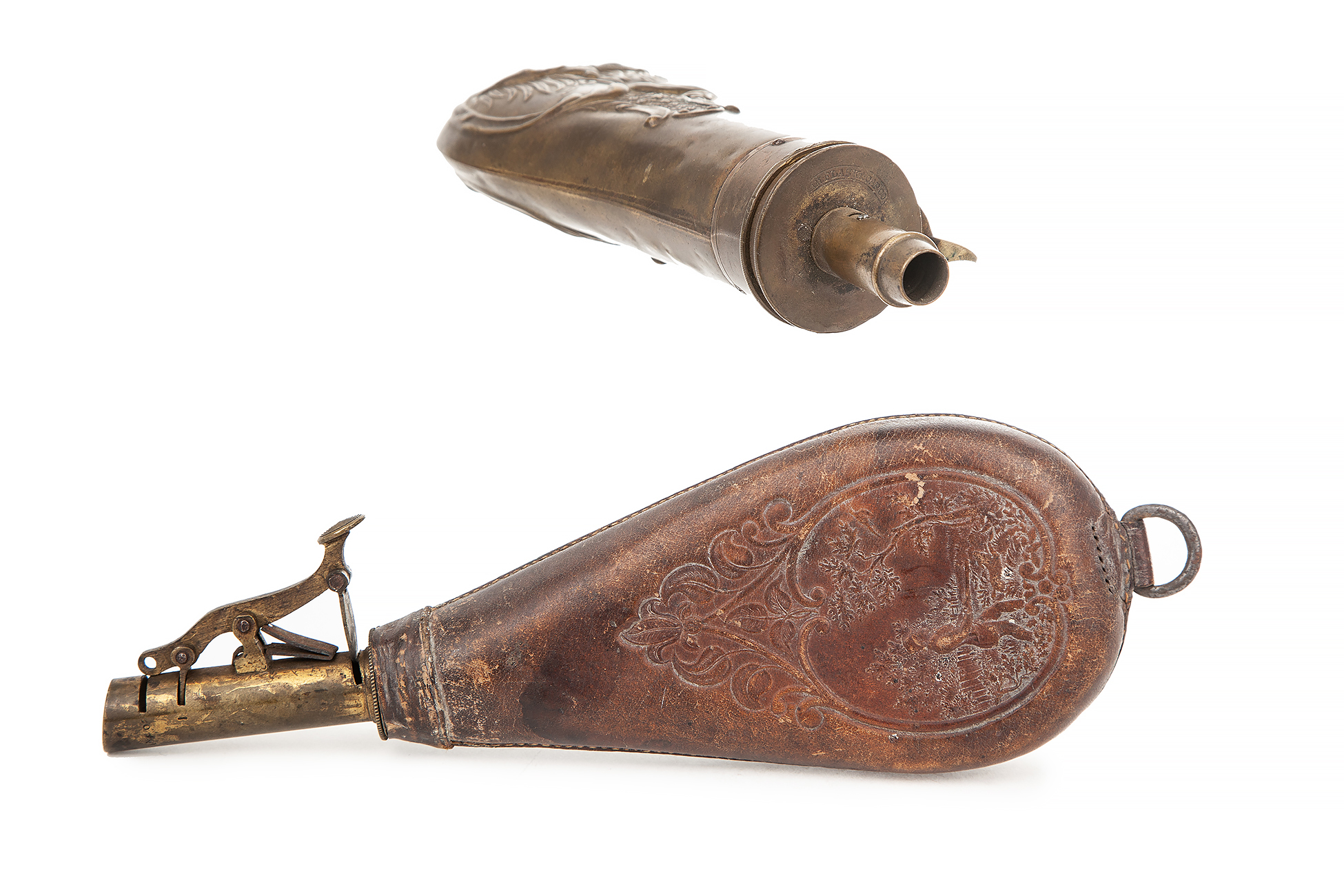 Shot Flask & Powder Flask circa 1850 | Witherell's Auction House