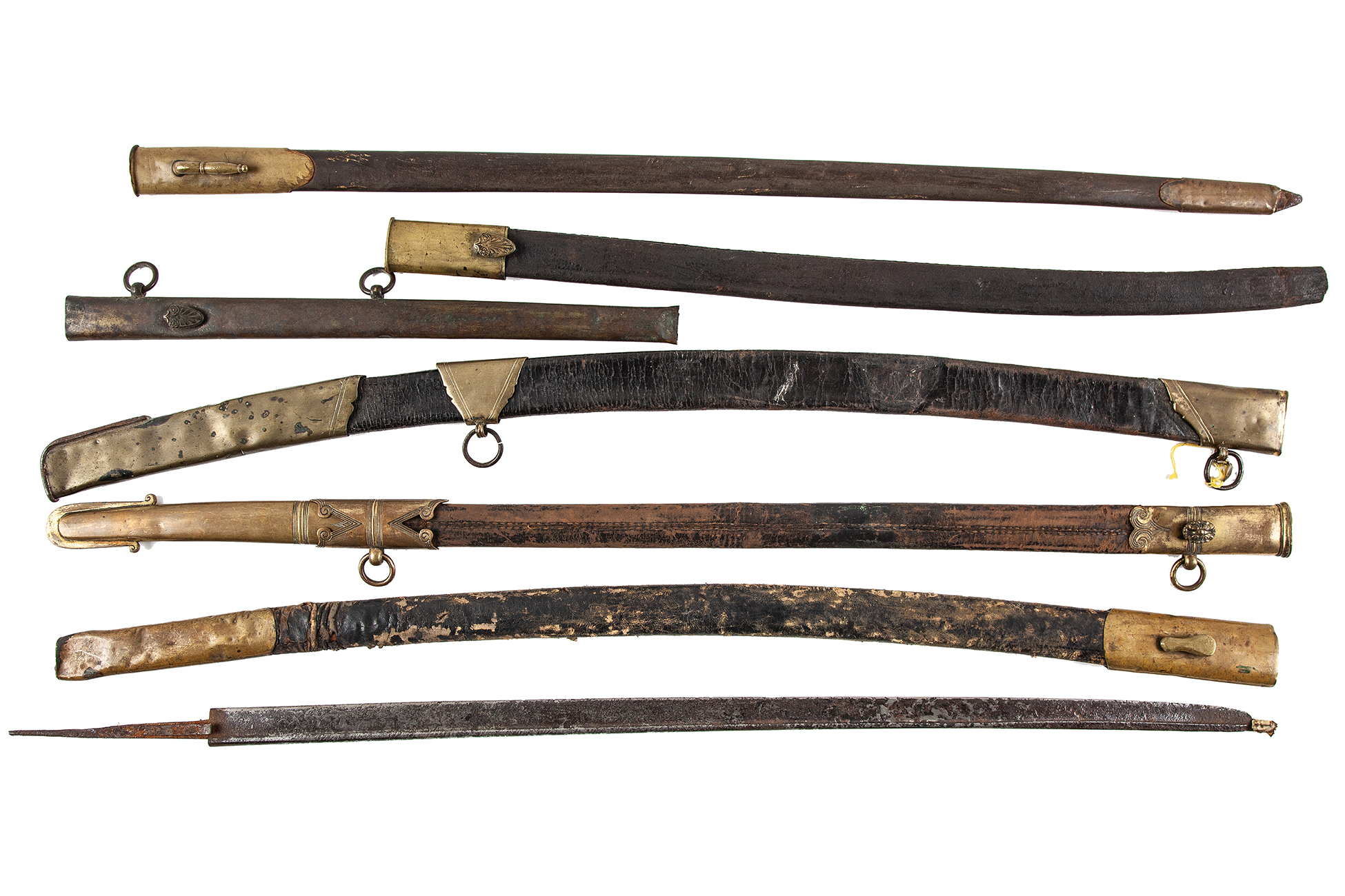 6 Leather Brass Mounted Sword Scabbards | Witherell's Auction House