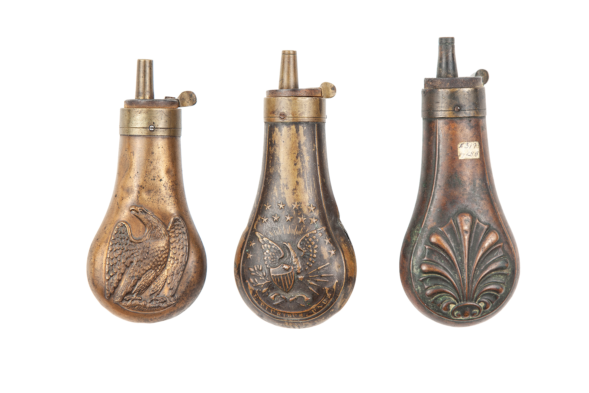 3 Small Antique Powder Flasks for Pistols | Witherell's Auction House