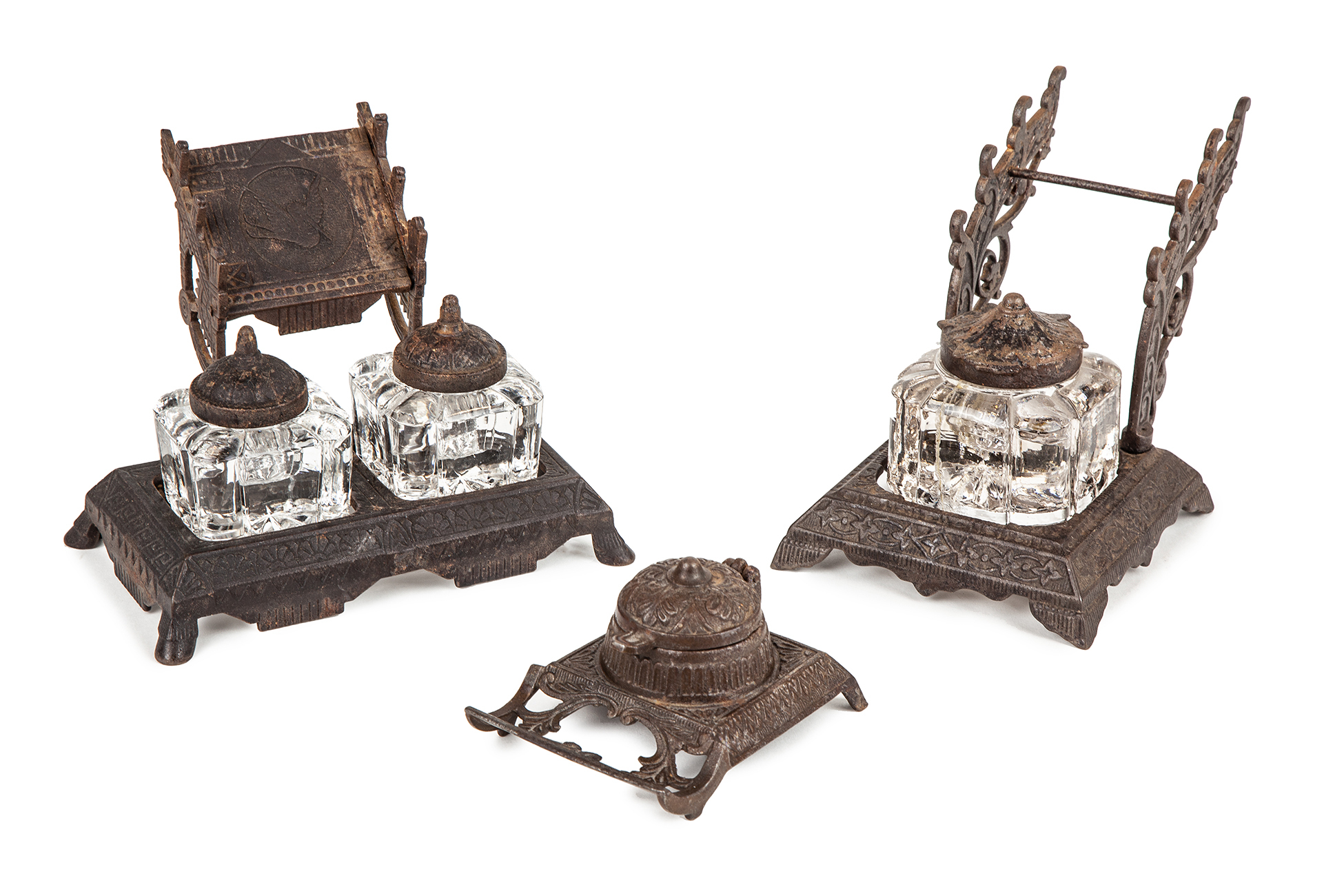 Three Cast Iron Victorian Ink Wells | Witherell's Auction House