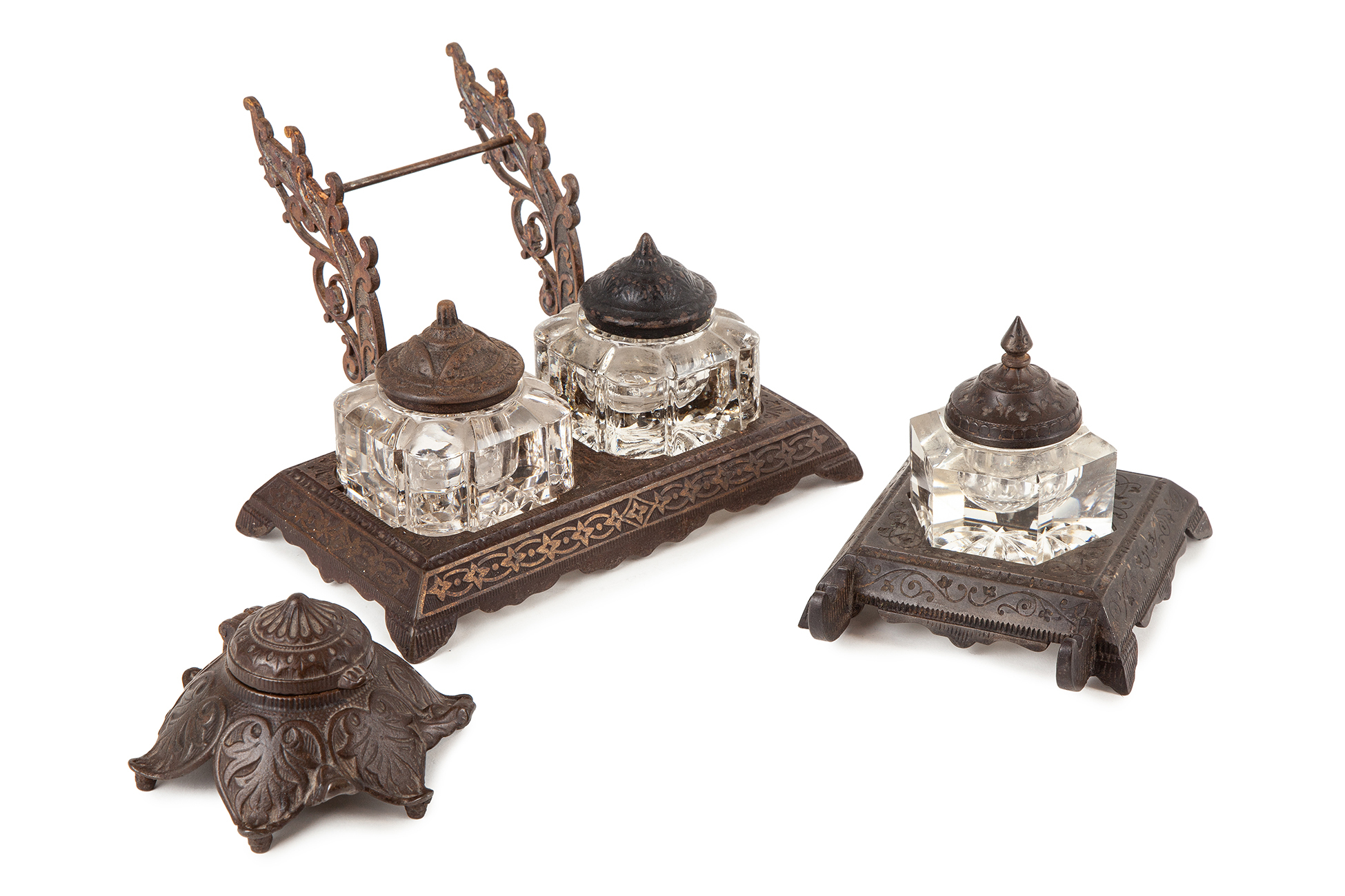Three Cast Iron Victorian Ink Wells | Witherell's Auction House