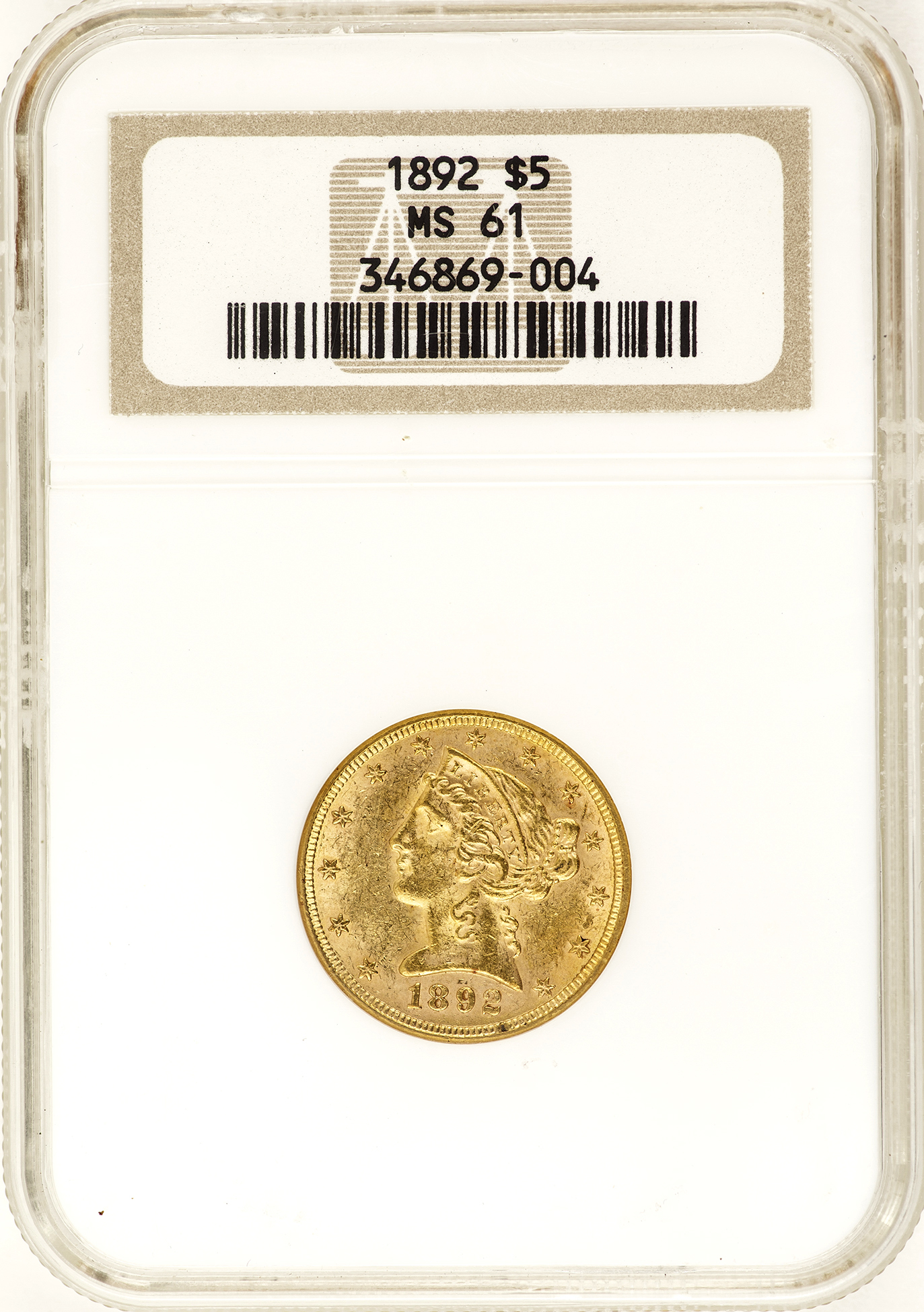 1892 Liberty $5 Gold Coin / MS 61 | Witherell's Auction House