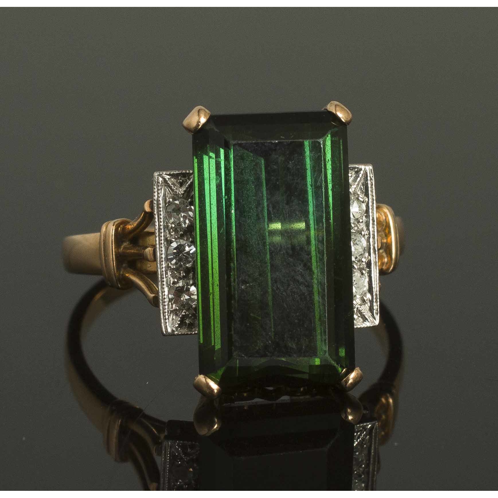 Green Tourmaline Diamond 14k Ring | Witherell's Auction House