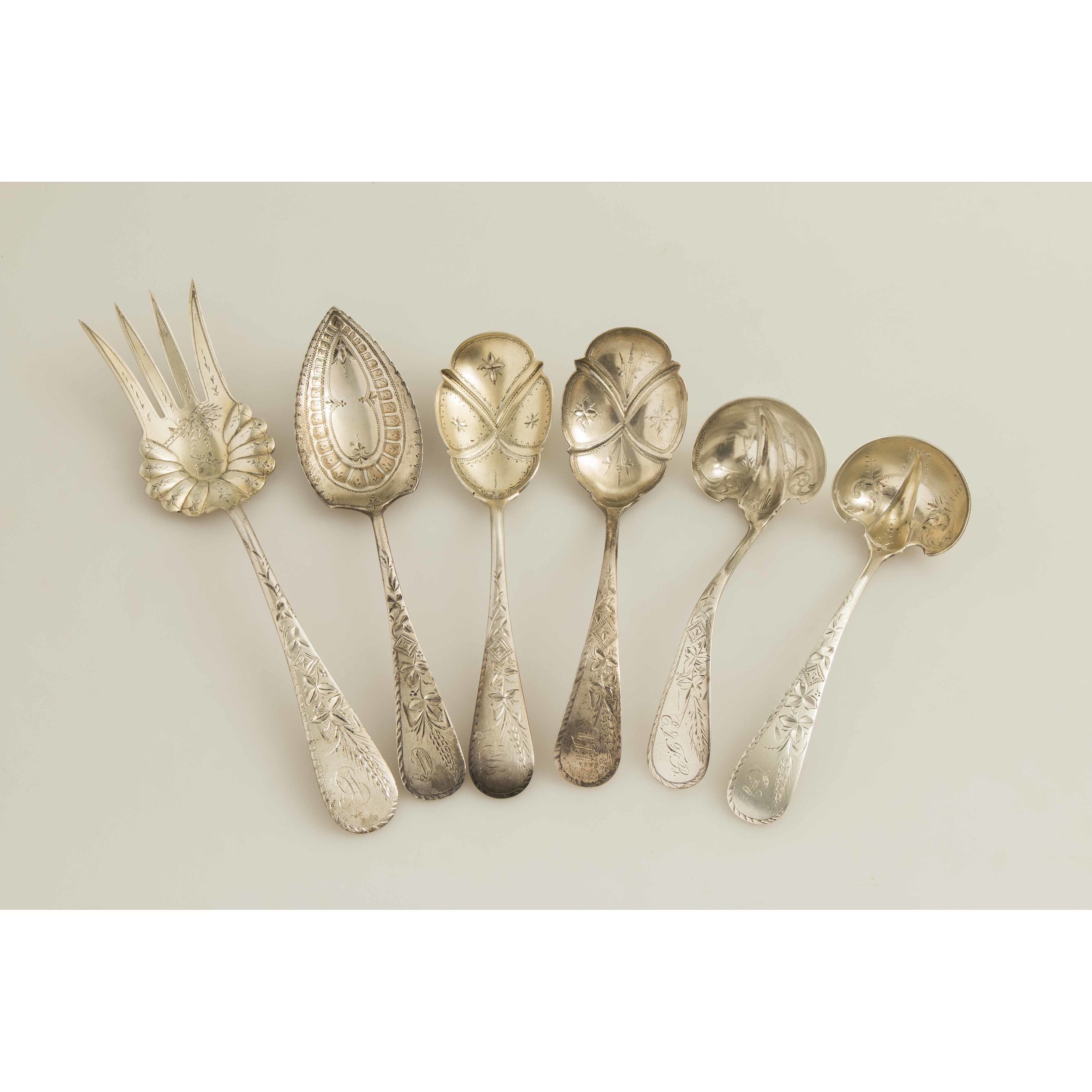 Six Sterling Silver Serving Pieces, Engraved Wheat Pattern | Witherell ...