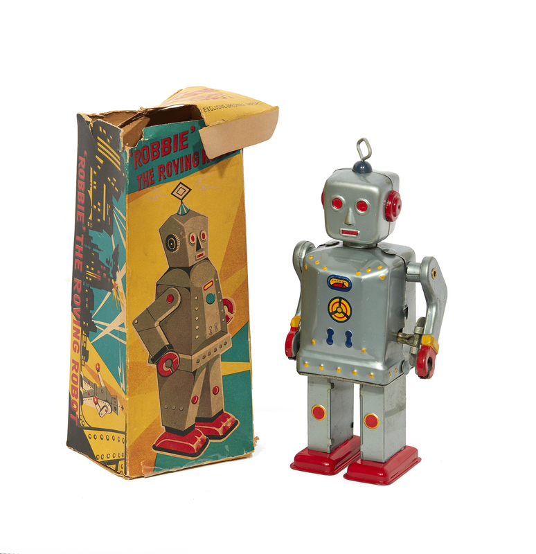"Robbie" The Roving Robot Tin Litho Toy, Original Box | Witherell's ...