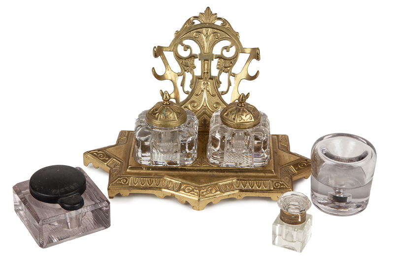 Five Cast Iron and Brass Victorian Ink Wells | Witherell's Auction House