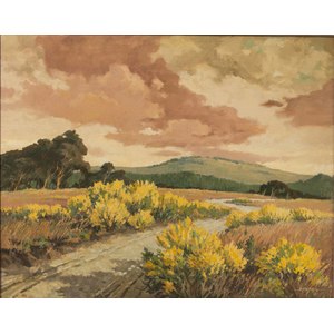 Harold Ward (California, 1889-1973) Painting, "Yellow Bushes ...